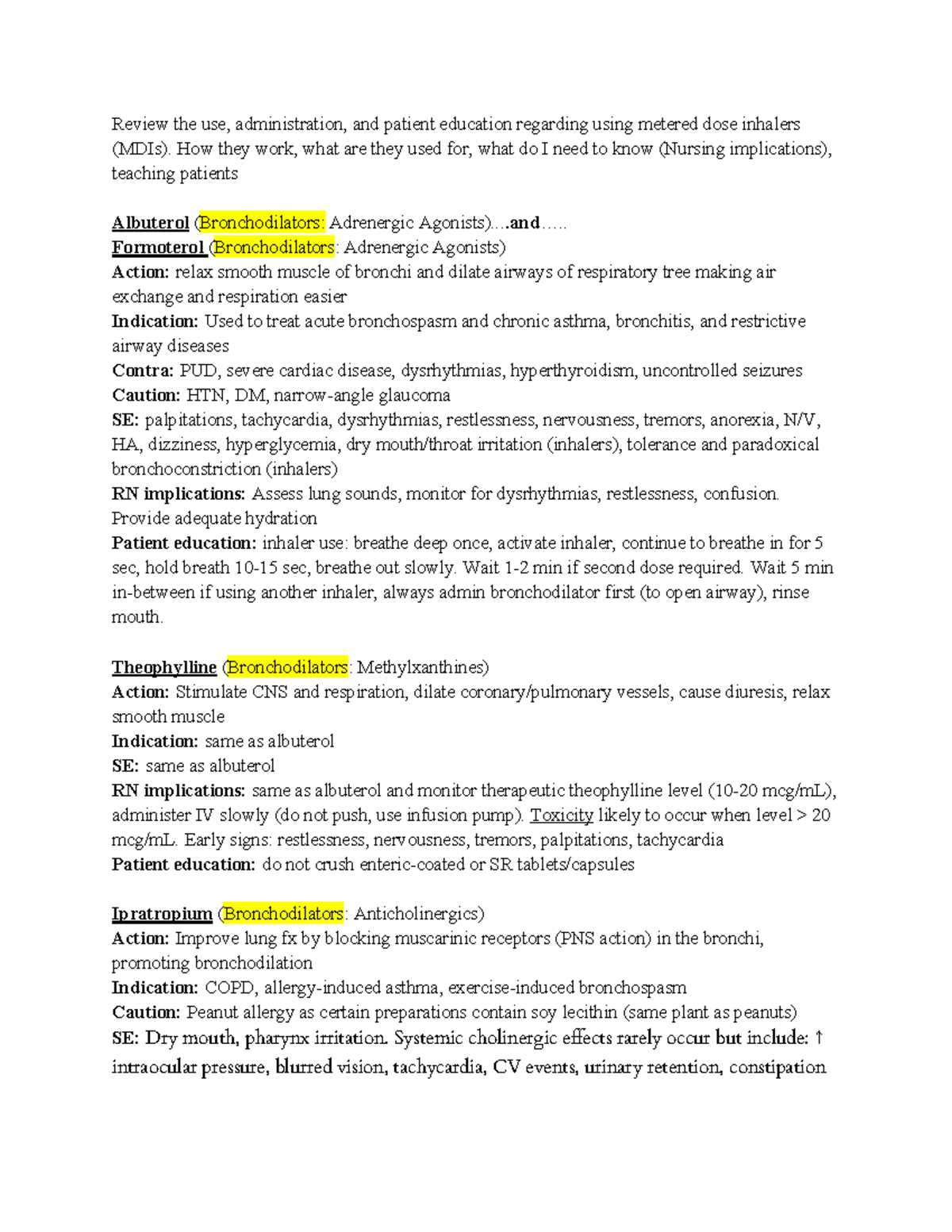 Respiratorymeds - Misc - Review the use, administration, and patient ...