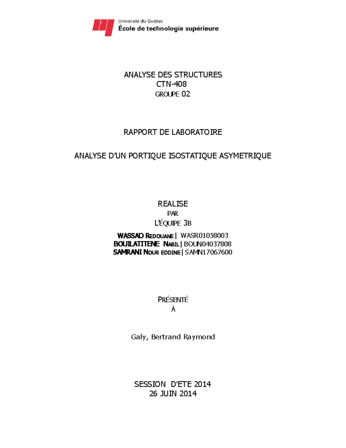 CTN408 Rapport lab 1 - labortoire 1 - ANALYSE DES STRUCTURES CTN ...