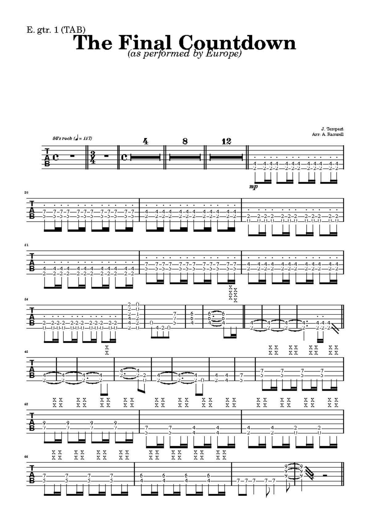 The Final Countdown – Europe 003-E. gtr. 1 (TAB) - J. Tempest Arr: A ...
