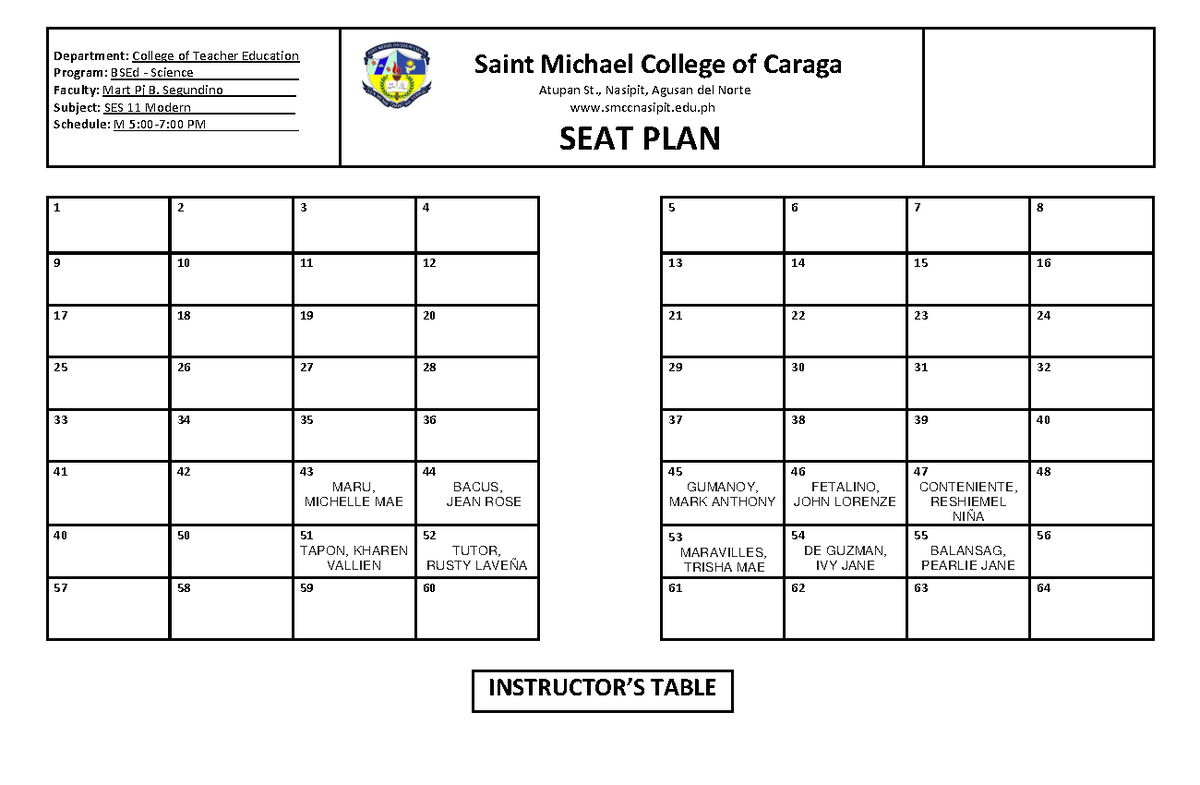 SEAT-PLAN - none - Department: College of Teacher Education Program ...