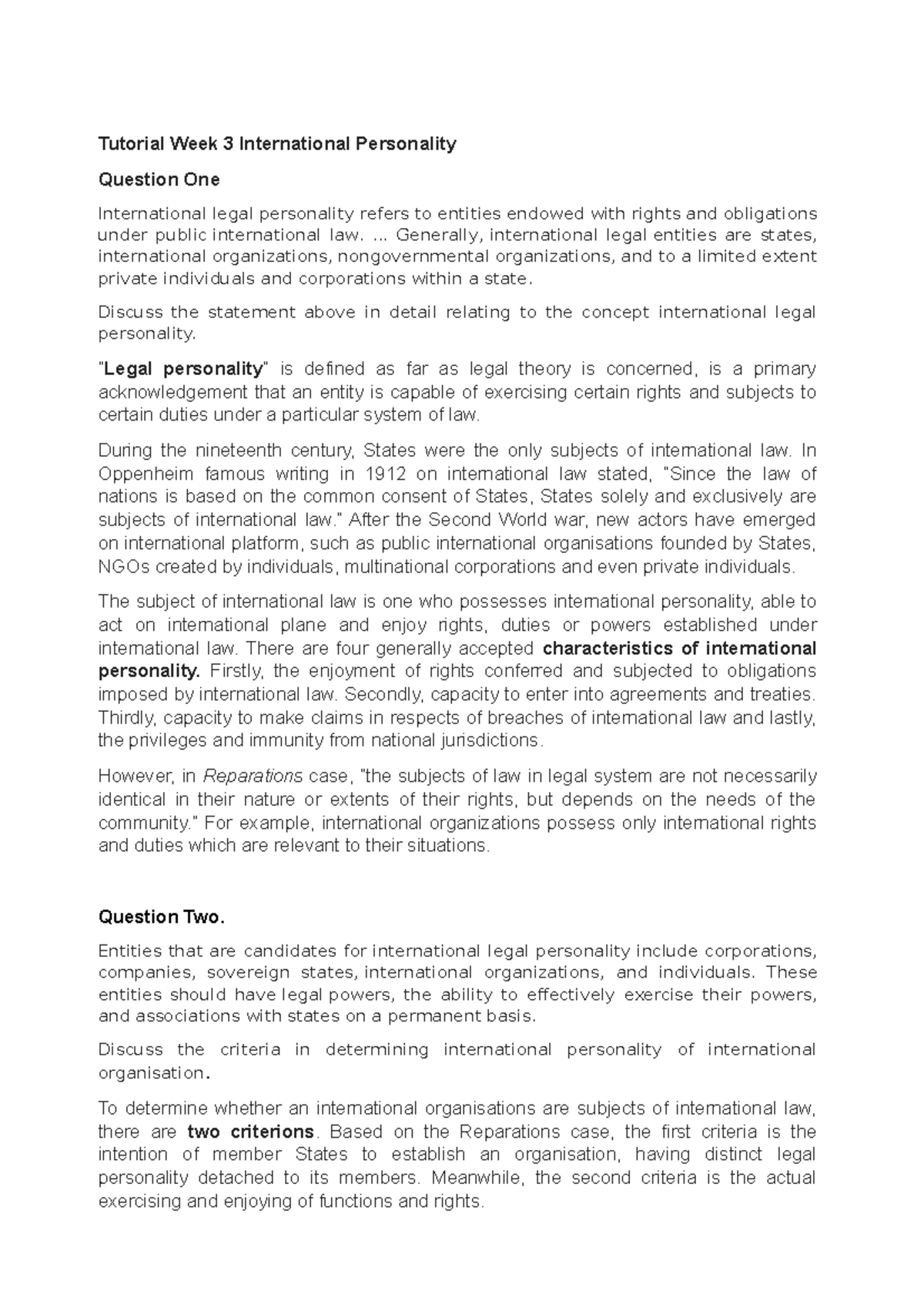 291221 Tutorial week 3 international personality-1 - Tutorial Week 3 ...