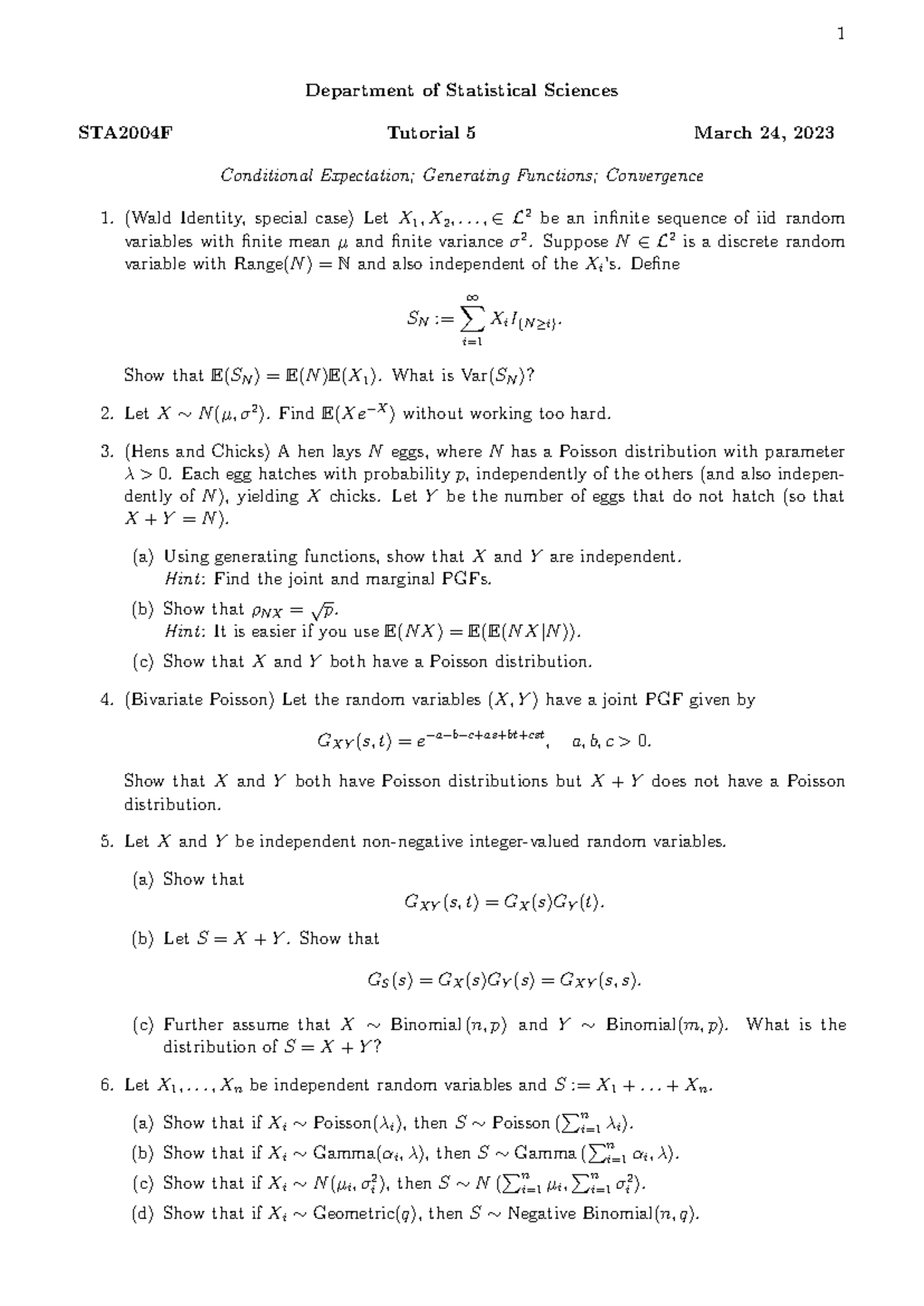 Tutorial 5-1 - .. , ∈ L 2 be an infinite sequence of iid random ...