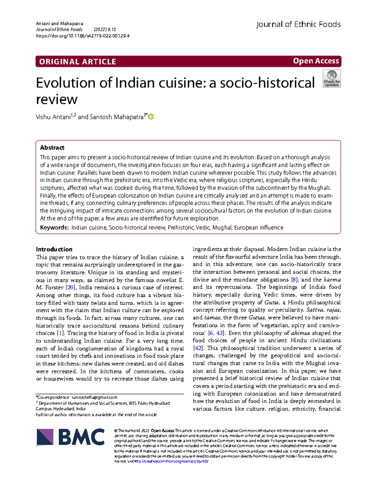 Evolution of Indian cuisine a socio-historical - Antani and Mahapatra ...