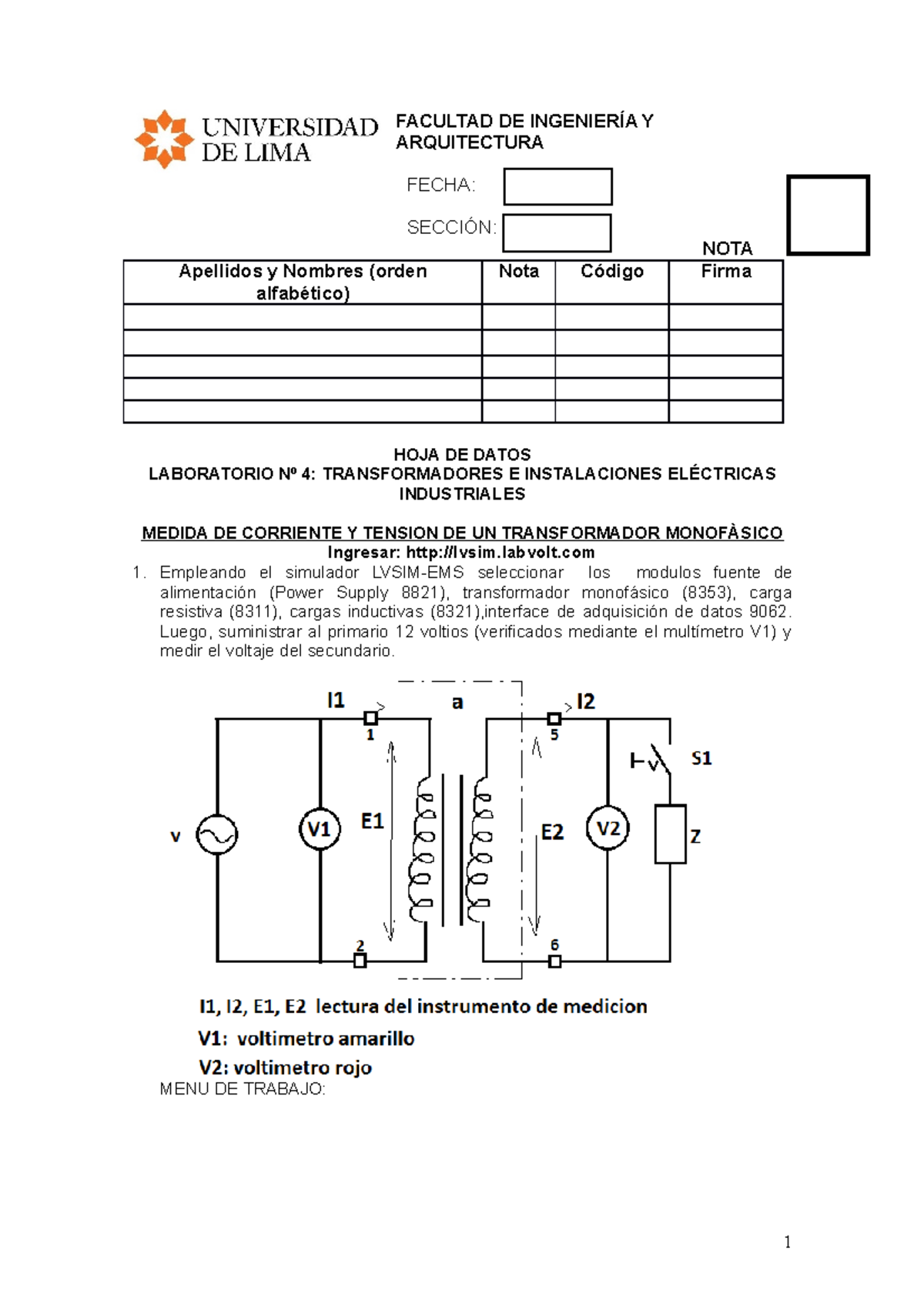 Datos labo 4V21RIIB - Ingenieria Electrica - ULIMA - Studocu