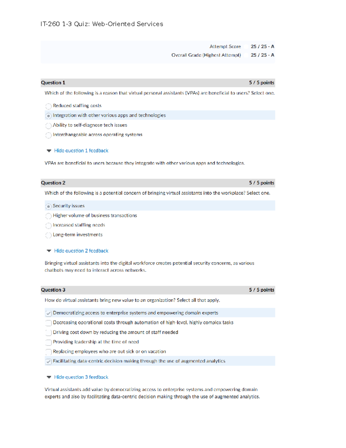 IT260 1.3 Quiz - Quiz - Quiz: Services Attempt Score 25 25 A Overall ...