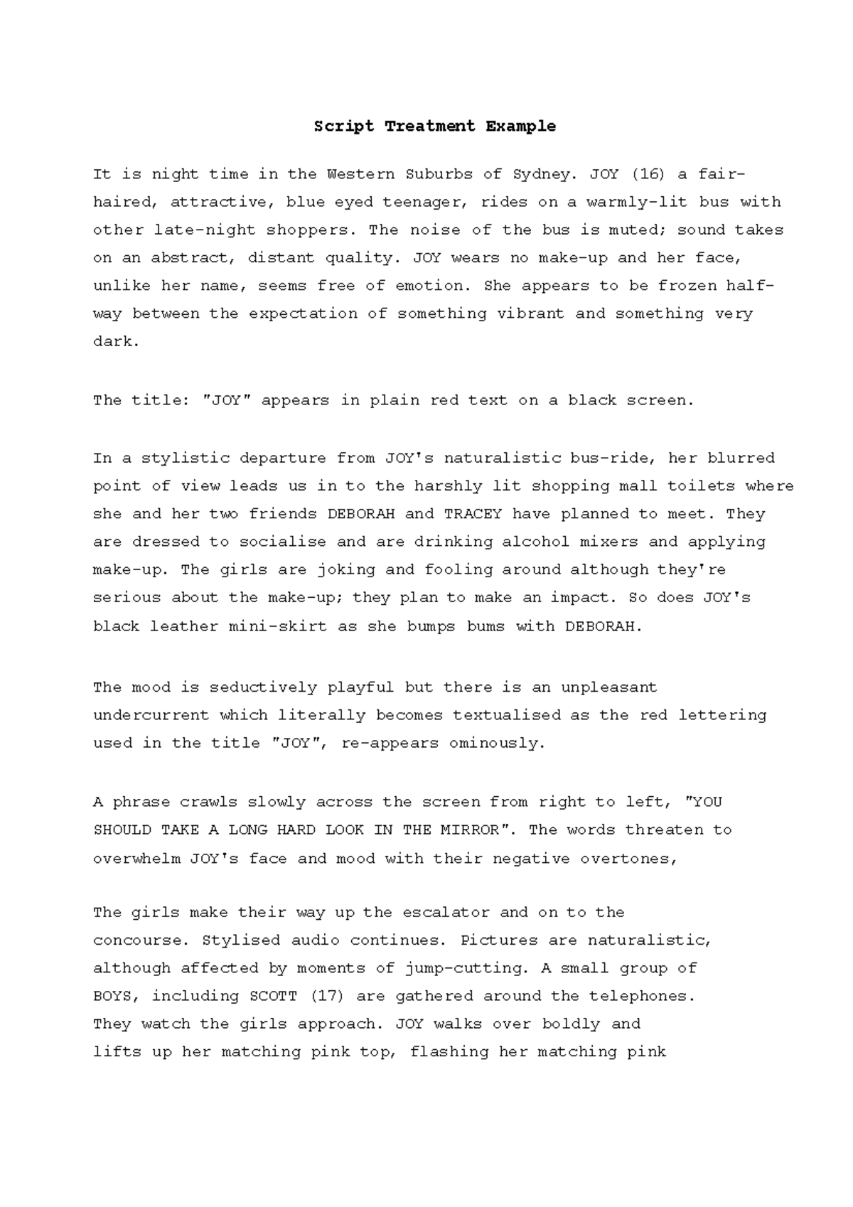 Student Treatment example theory lesson - Script Treatment Example It ...