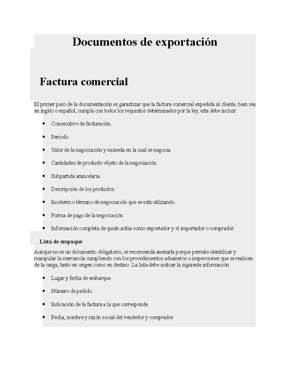 Documentos de exportación - Documentos de exportación Factura comercial ...