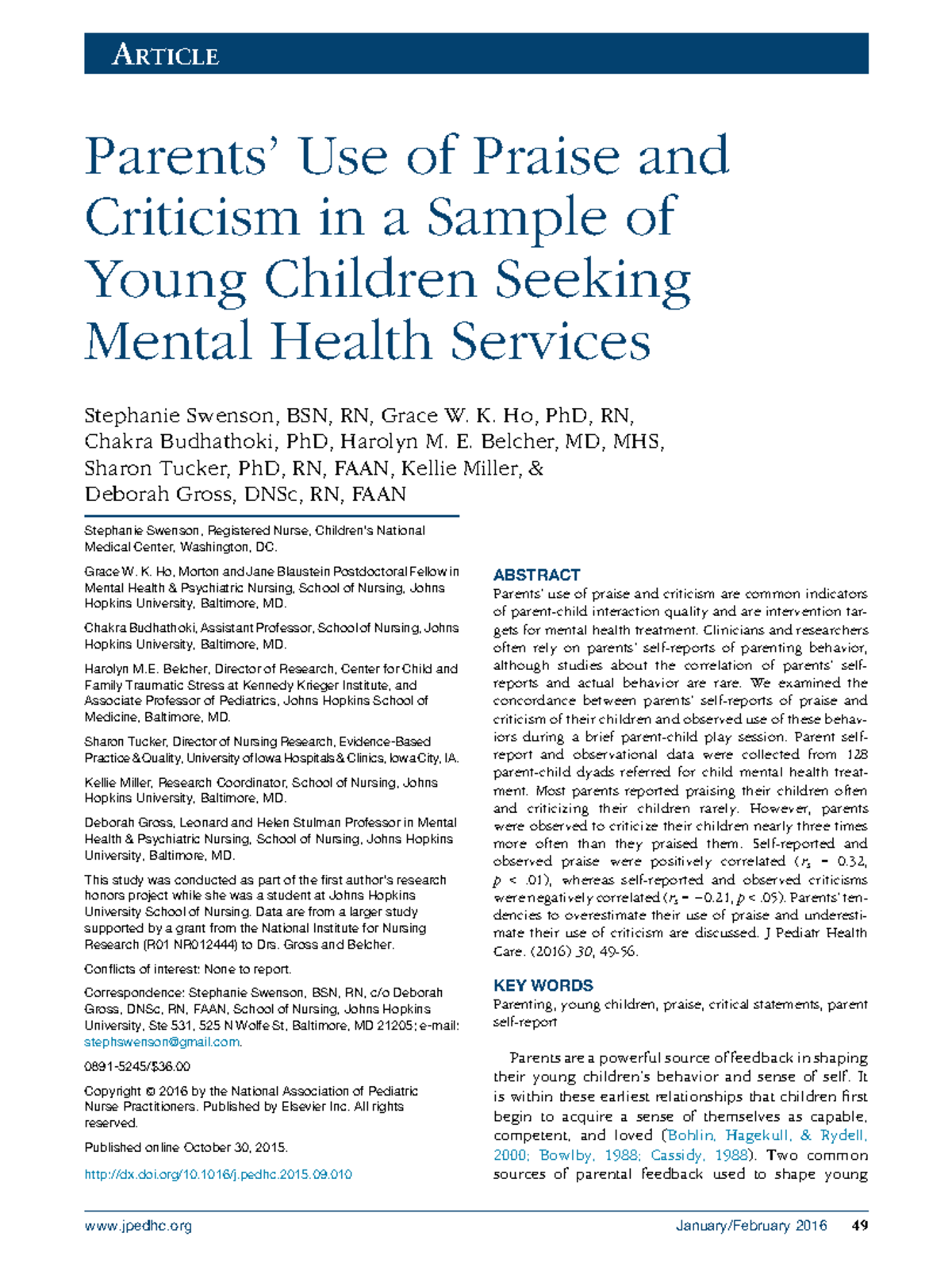 Pedi Praise and Criticism - ARTICLE Parents’ Use of Praise and ...