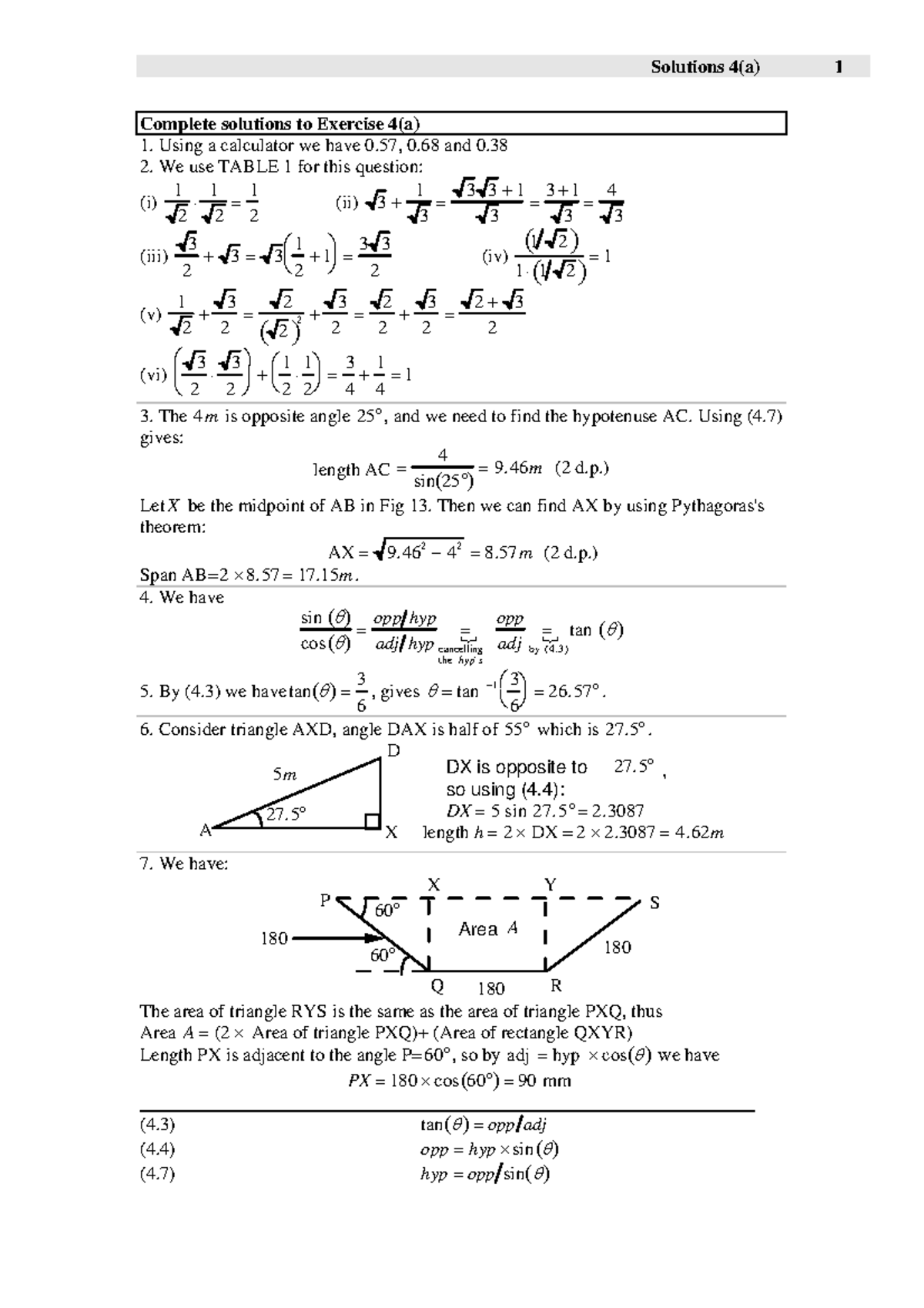 Solutions 4a - Mrs smith - Complete solutions to Exercise 4(a) Using a ...