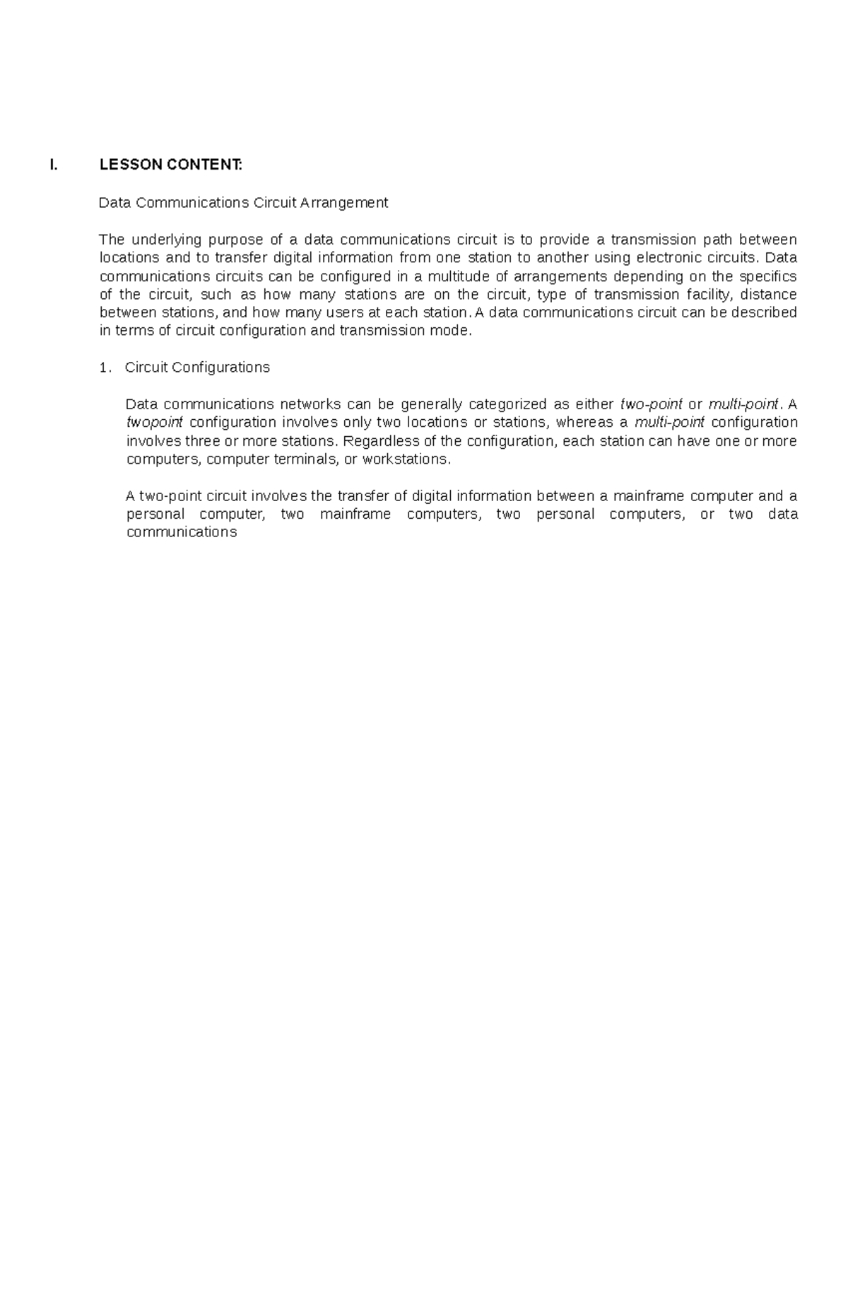 IM02 Data Communications Wk 3 - I. LESSON CONTENT: Data Communications ...