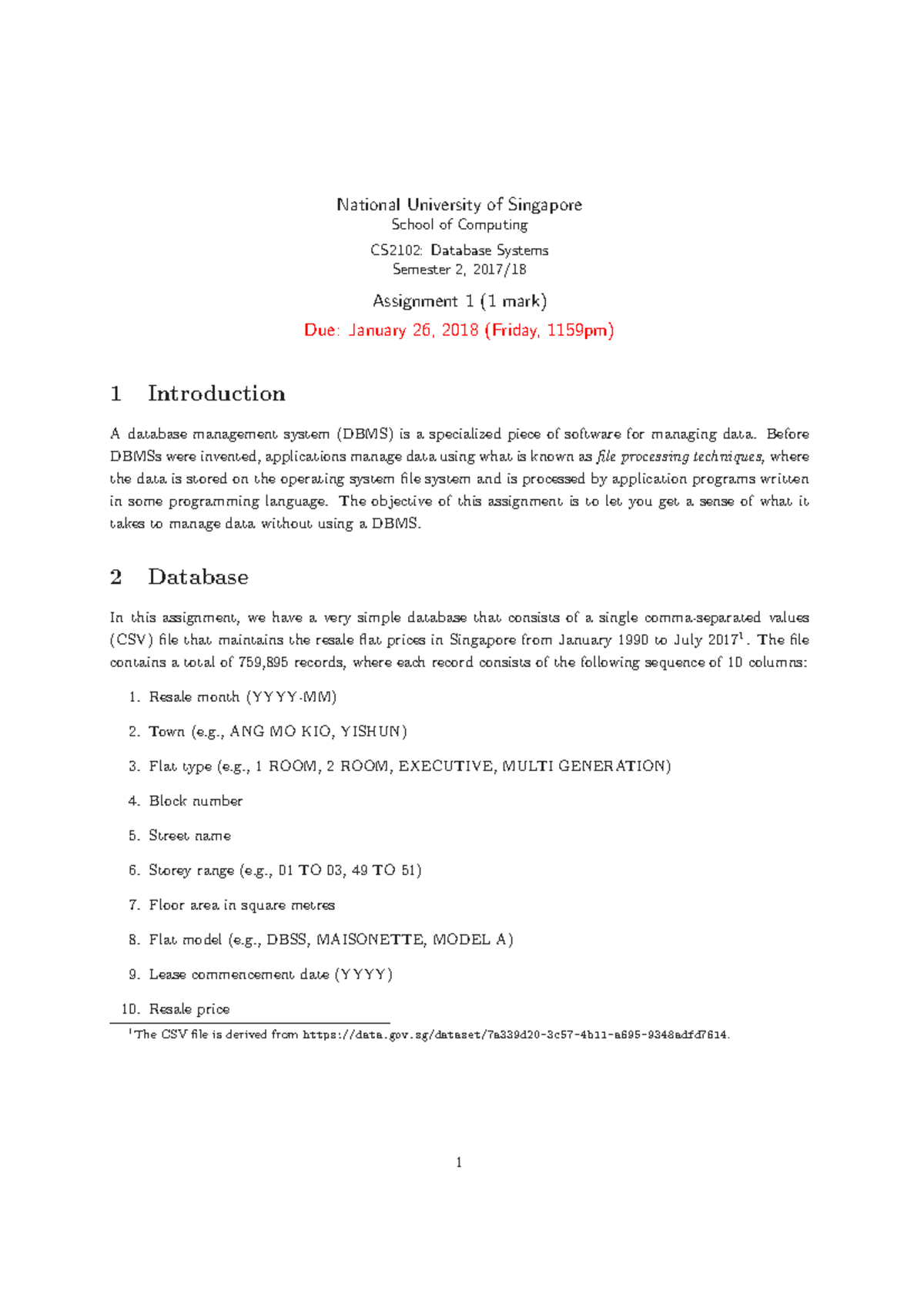 Assign 1 - National University of Singapore School of Computing CS2102 ...