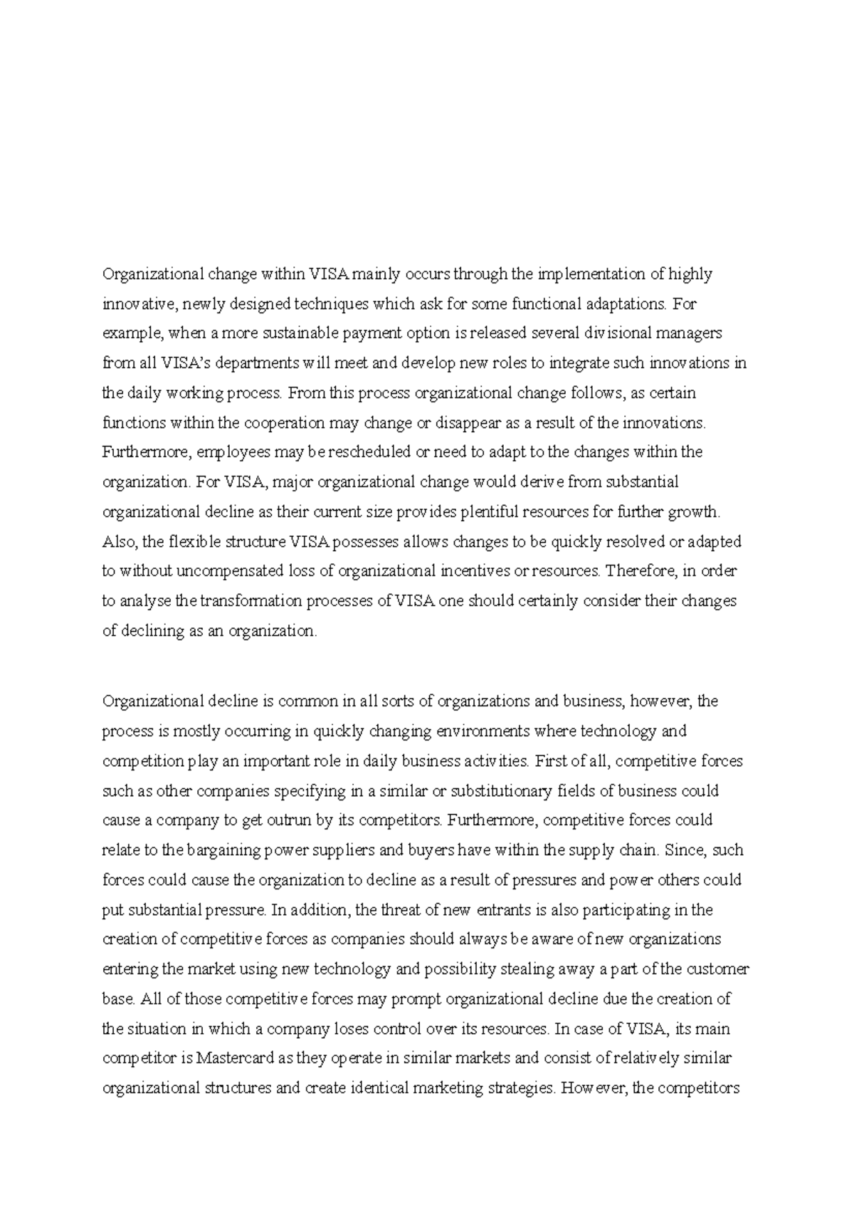 Part of the exam dase VISA. - Organizational Structure - RUG - Studeersnel