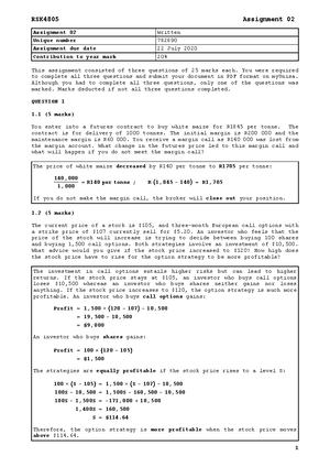 RSK4805 Assignment 2 - Portfolio A consists of a one-year zero-coupon bond with a face value of ...