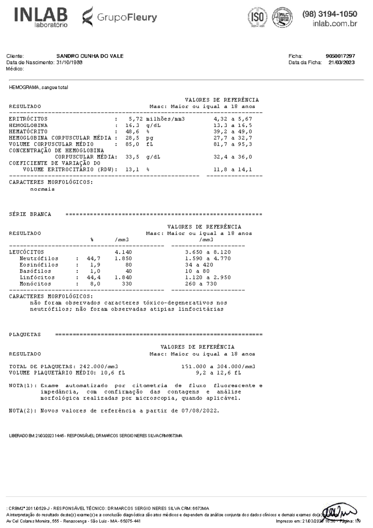 9050017297 - asasdas - HEMOGRAMA, sangue total VALORES DE REFERÊNCIA ...