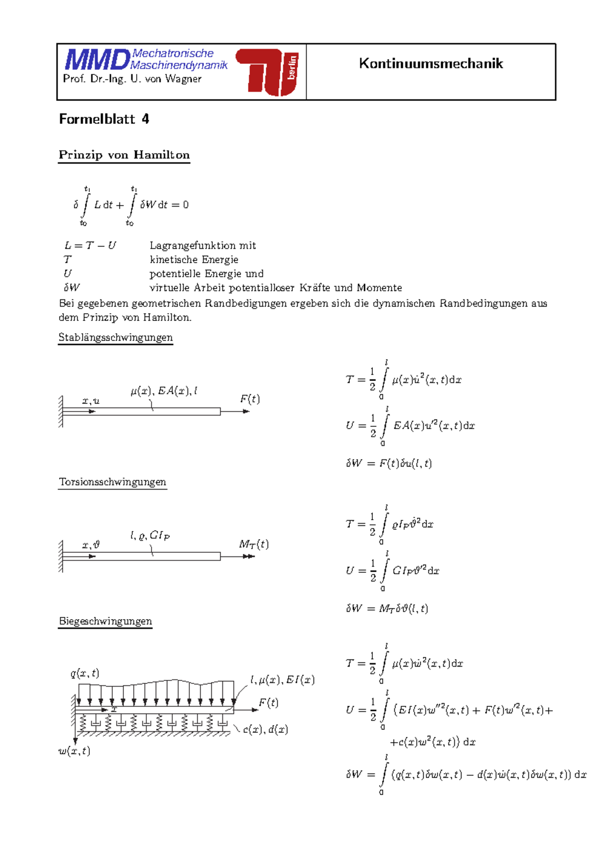 Formelblatt 04 - MMD Mechatronische Maschinendynamik berlin Kontinuumsmechanik Prof. Dr.-Ing. U ...