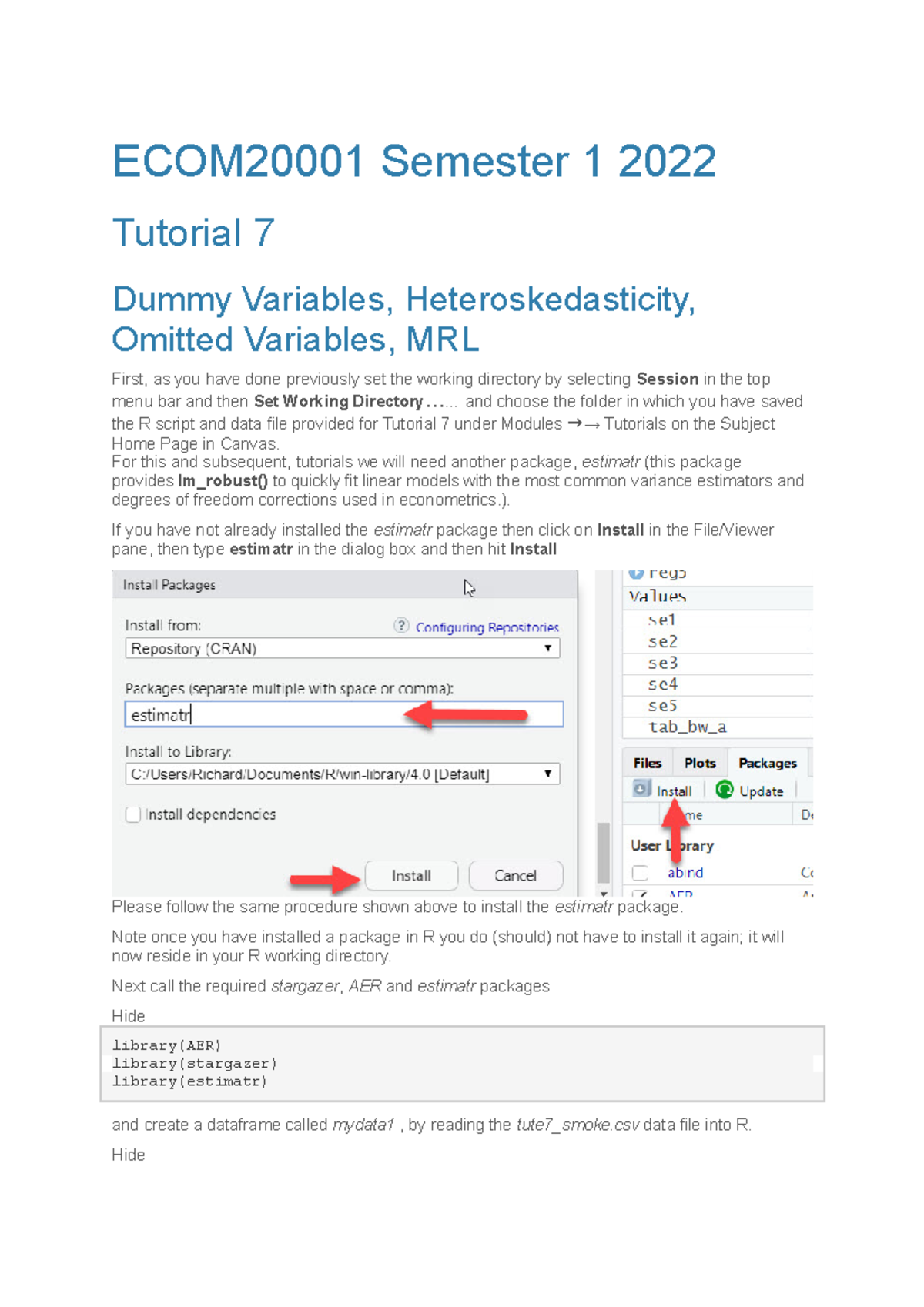ECOM2000 1 Semester 1 2022 Tutorial 7 in class activity - ECOM20001 ...