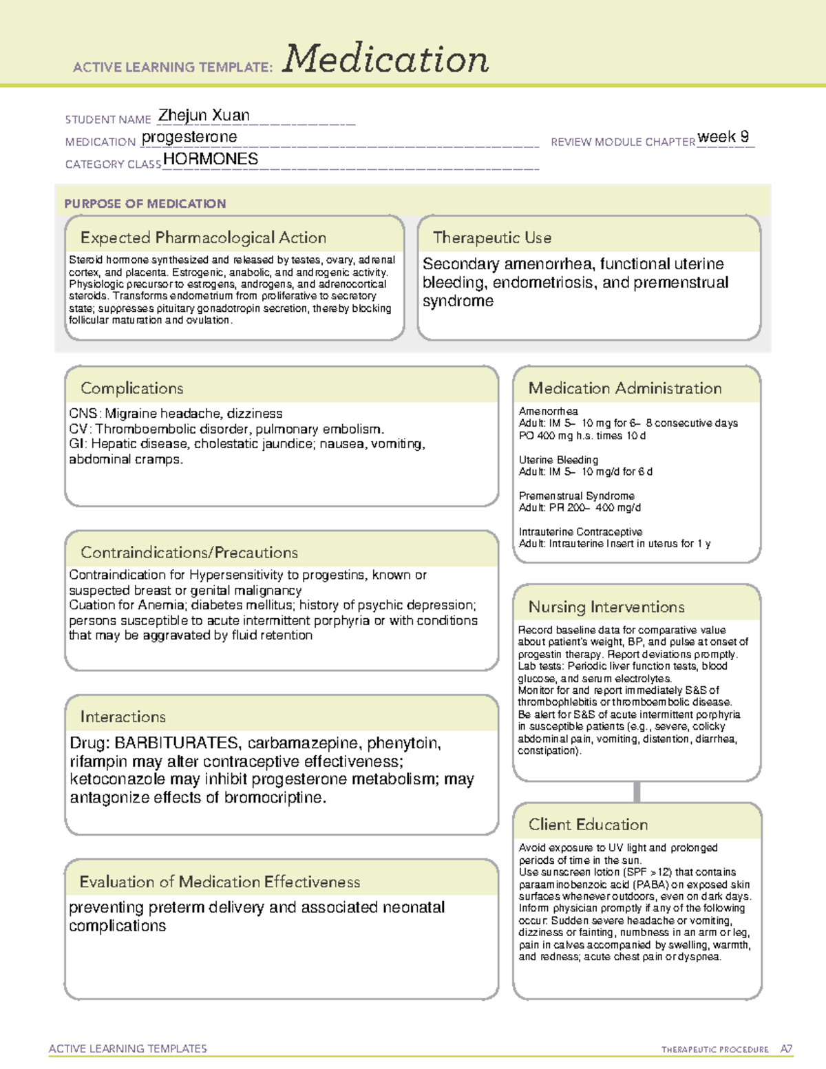 Progesterone - ACTIVE LEARNING TEMPLATES THERAPEUTIC PROCEDURE A ...
