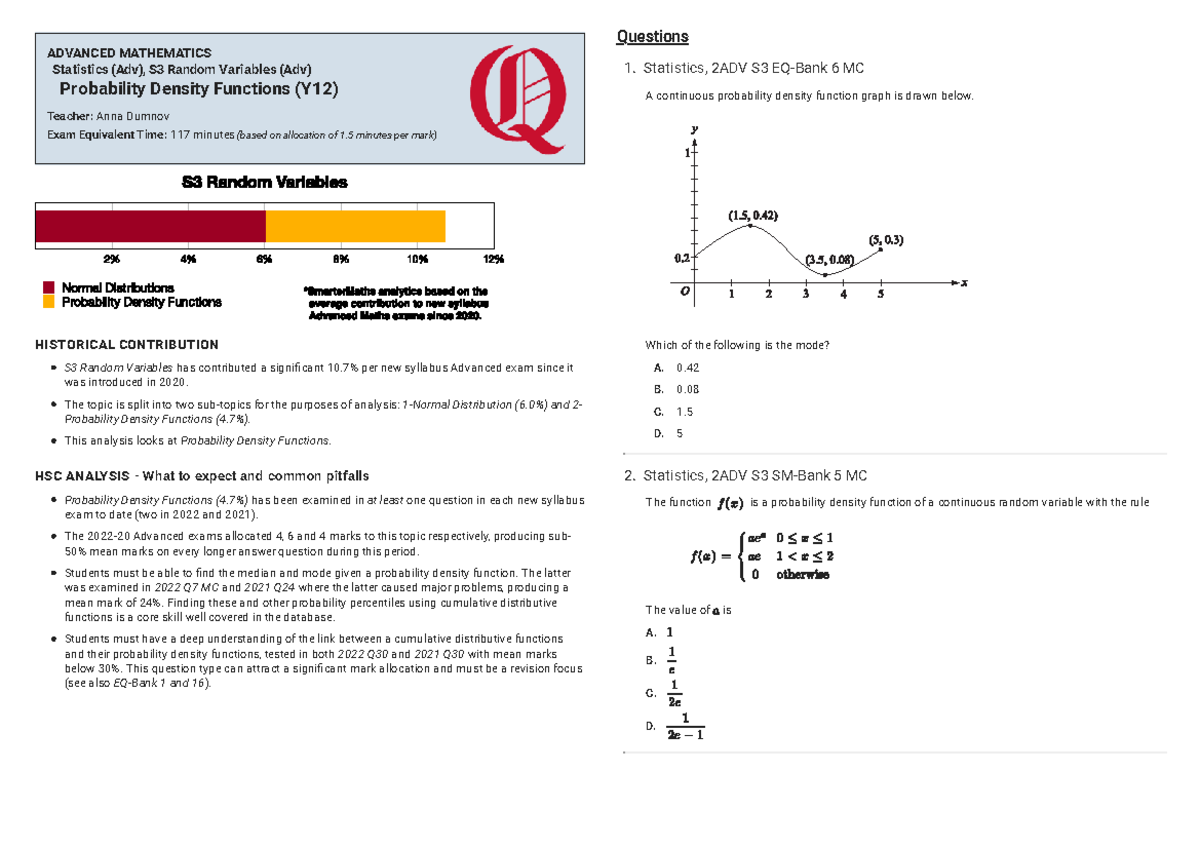 Y12 2023 Smarter Maths Continues Random variables - ADVANCED ...