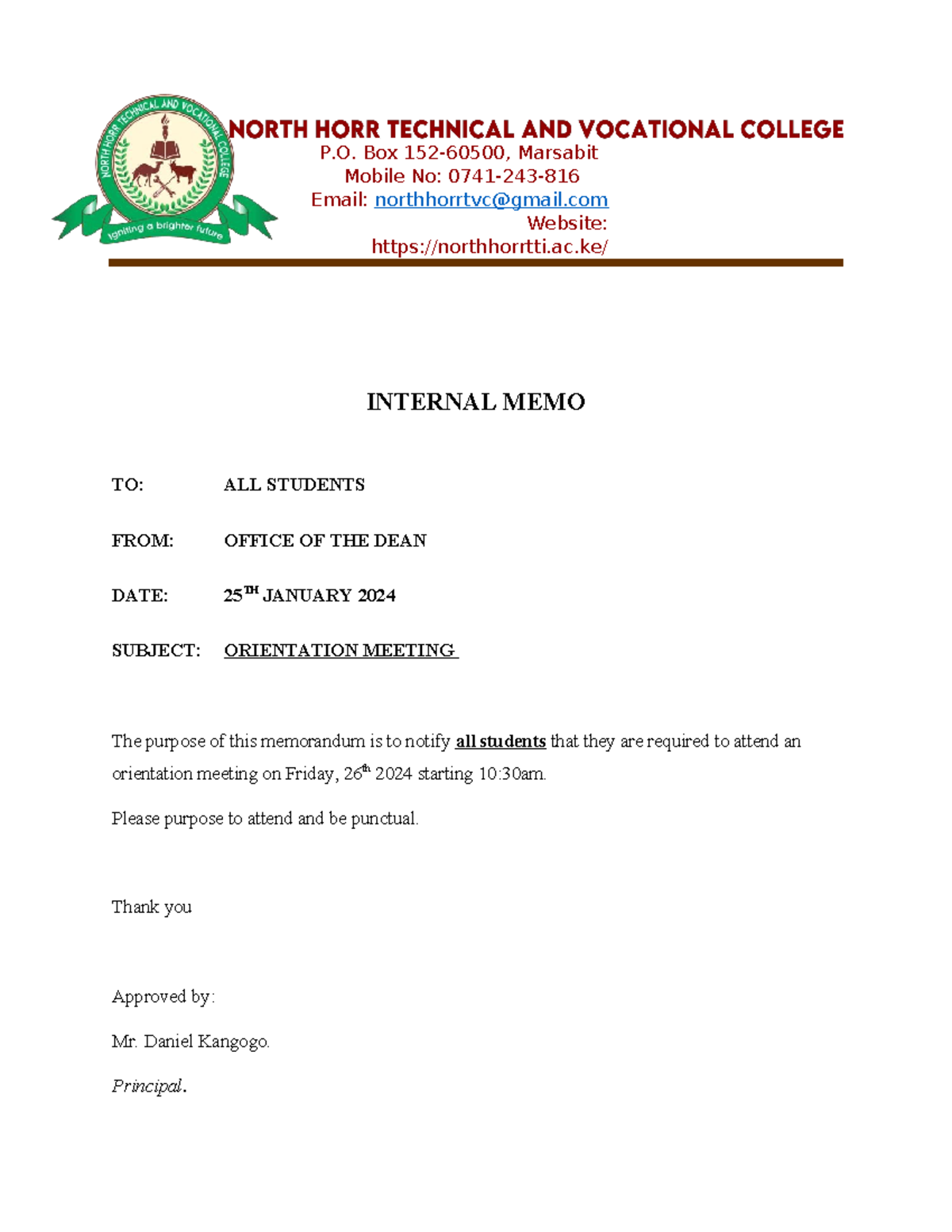 Orientation - i want to download notes - P. Box 152-60500, Marsabit ...