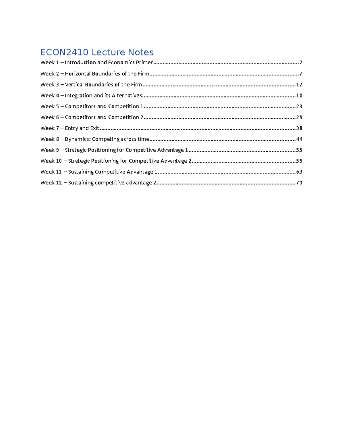 ECON2410 Lecture Notes - ECON2410 Lecture Notes Week 1 – Introduction ...