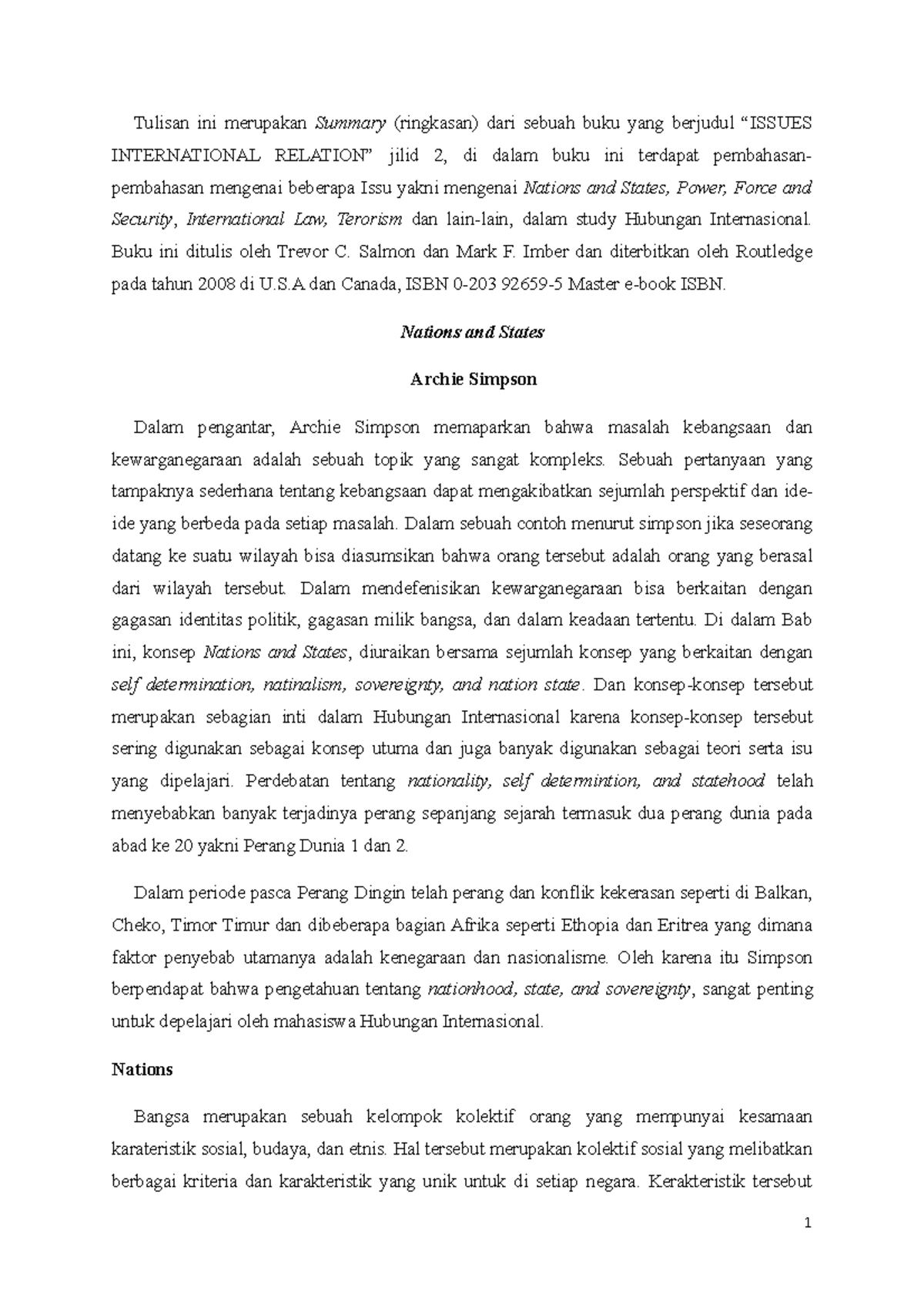 Summary Nations and States - Tulisan ini merupakan Summary (ringkasan ...