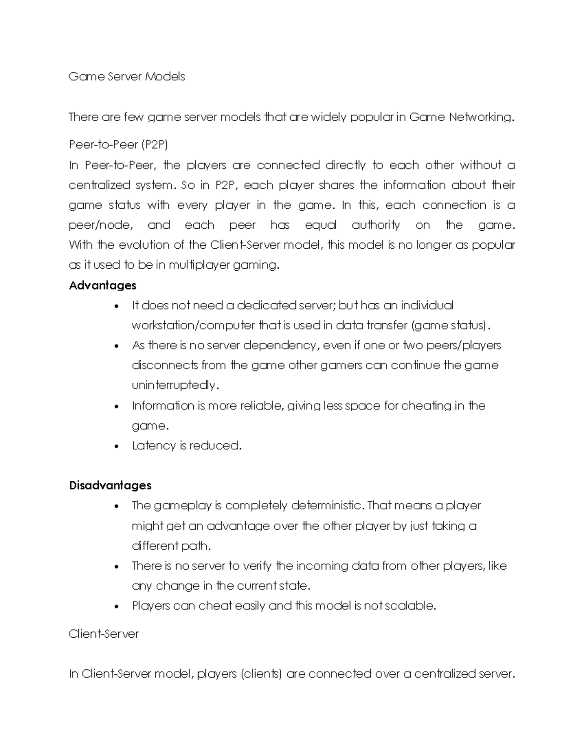 Game Server Models - Game Server Models There are few game server ...