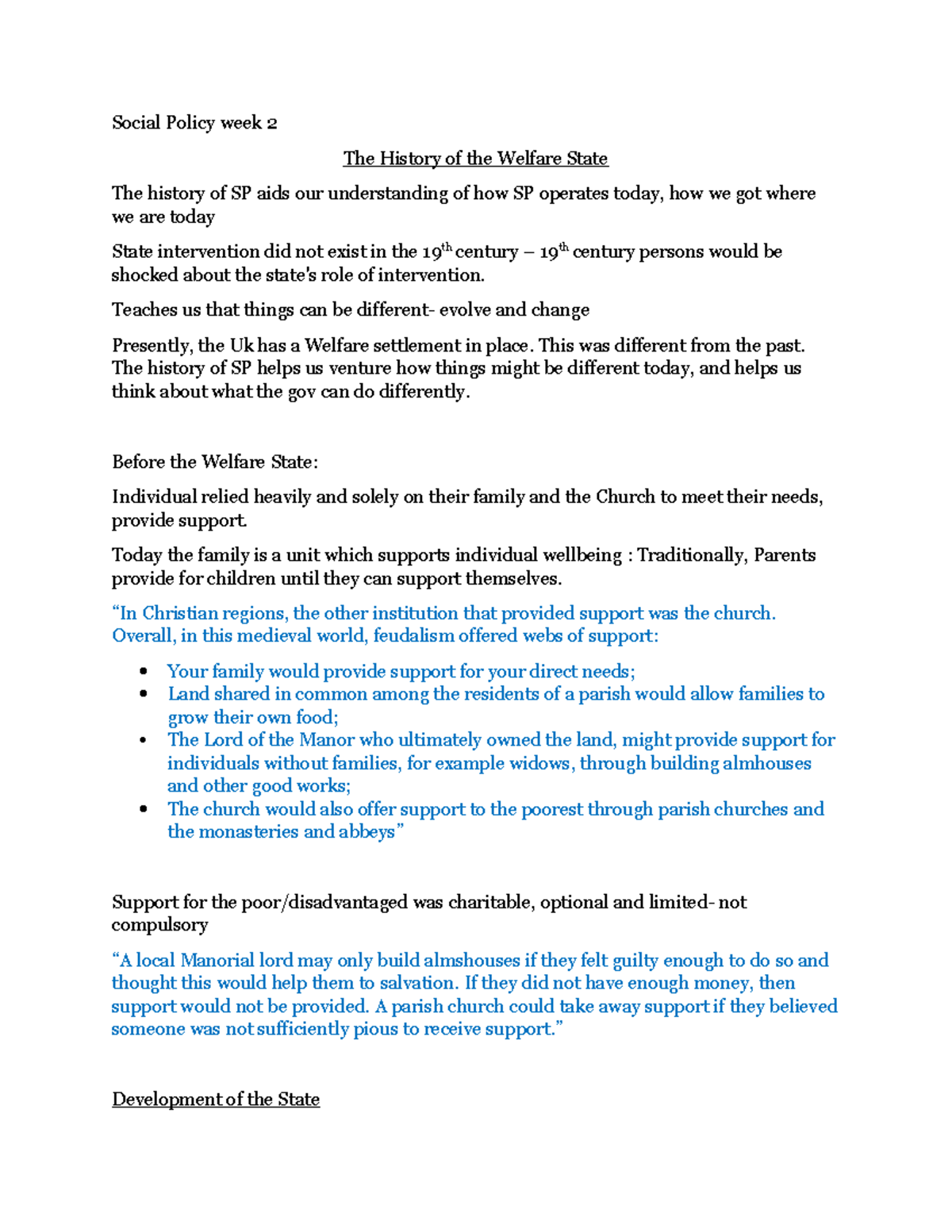 Social Policy week 2 The history of the welfare state - Social Policy ...
