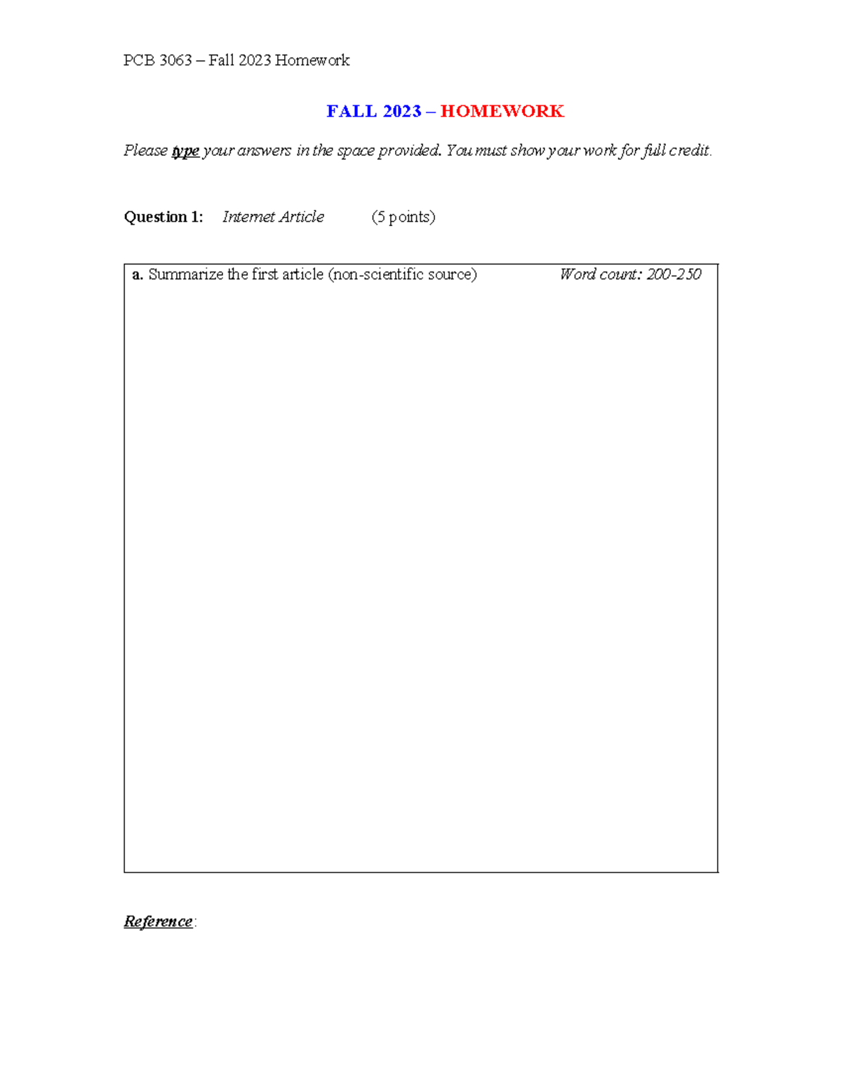 PCB3063-Sec799 FALL2023 Homework Worksheet - FALL 2023 – HOMEWORK ...