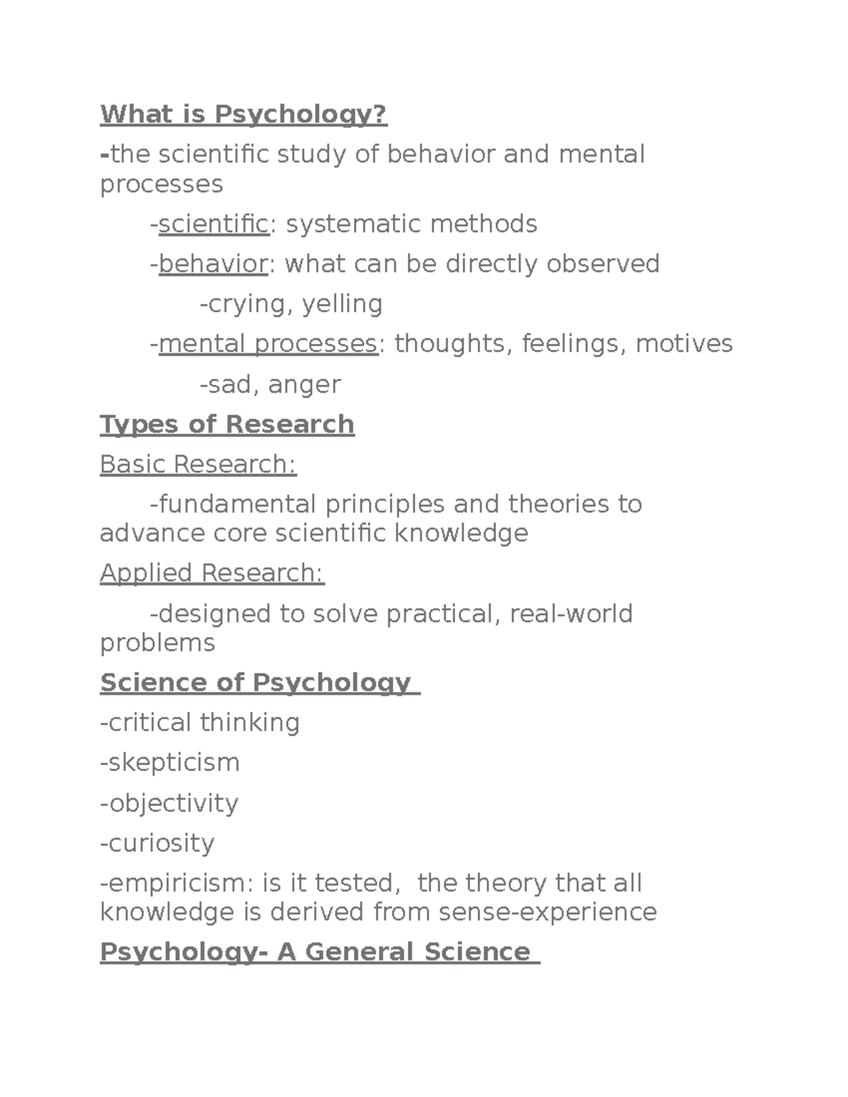 Chapter 1 - What is Psychology? the scientific study of behavior and ...
