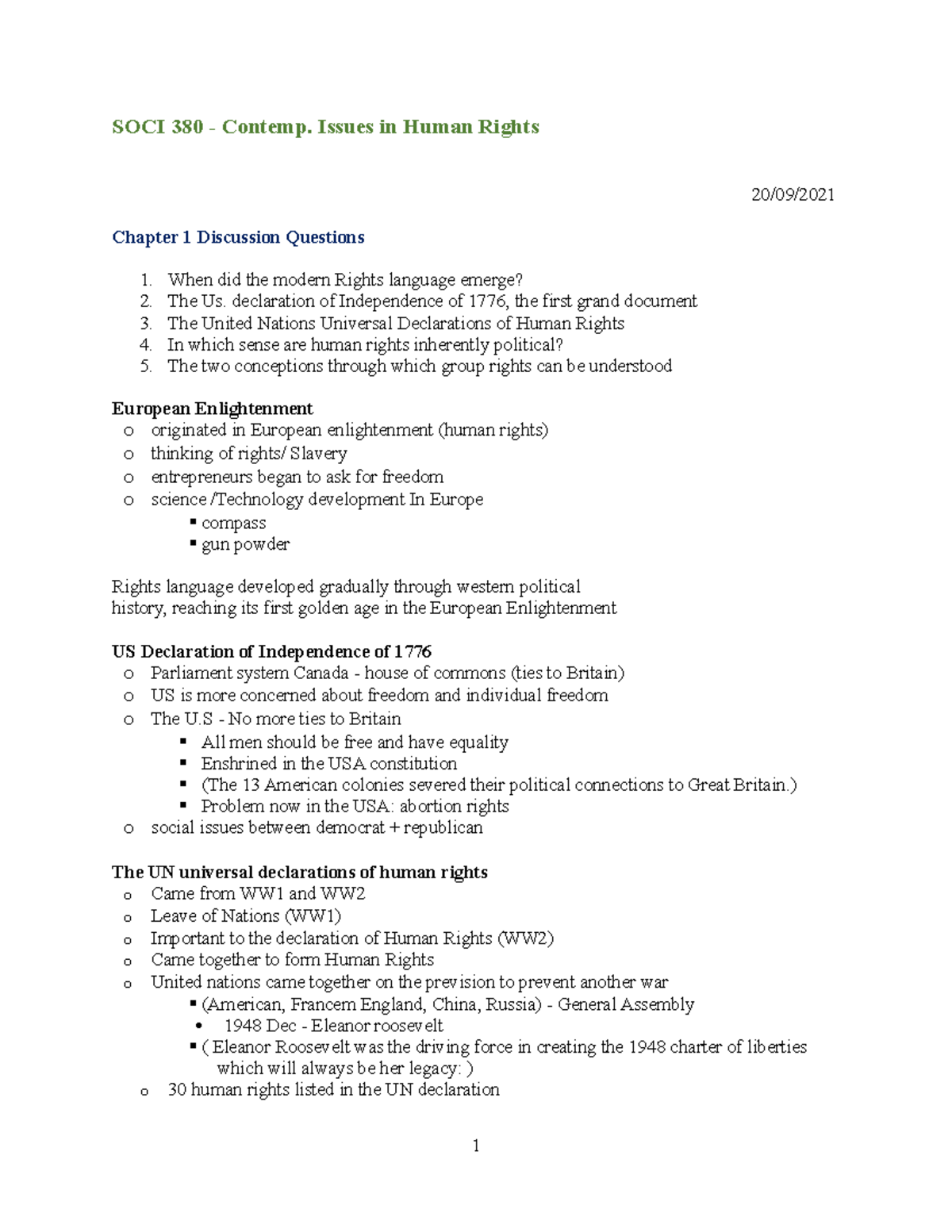 SOCI380 Lecture Notes - SOCI 380 - Contemp. Issues in Human Rights 20 ...