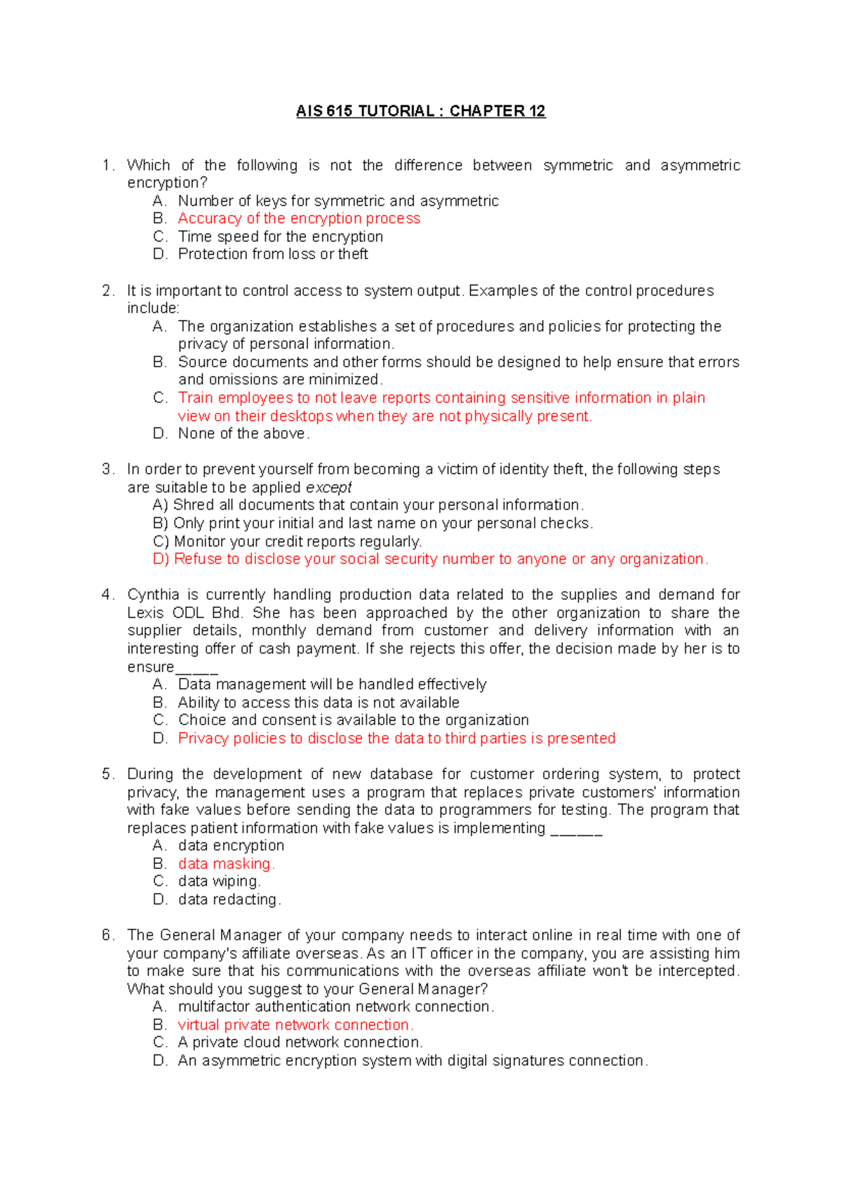 OBJECTIVE QUESTION AND ANSWER FOR CHAPTER 13 - AIS 615 TUTORIAL ...