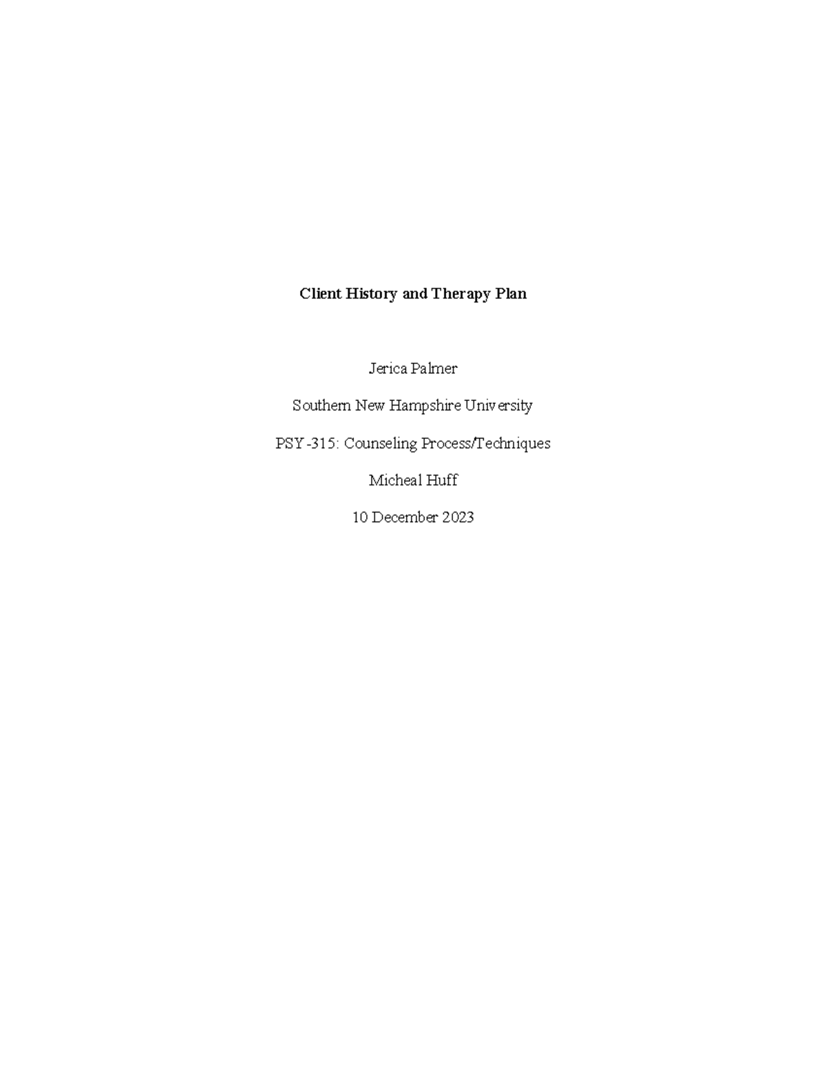 Client History and Therapy Plan - Client History and Therapy Plan ...