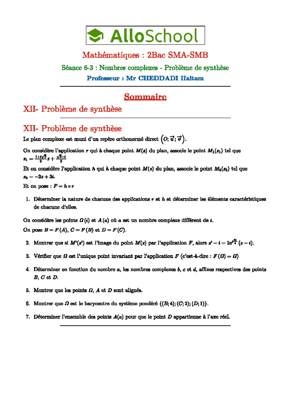 Seance 6 3 nombres complexes probleme de synthese 4 - Mathématiques de ...