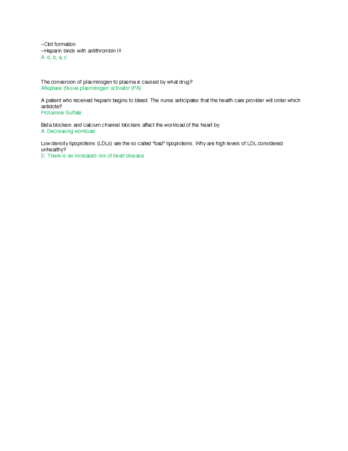 EXAM 1 (dragged) 20 - sample questions - Clot formation Heparin binds ...