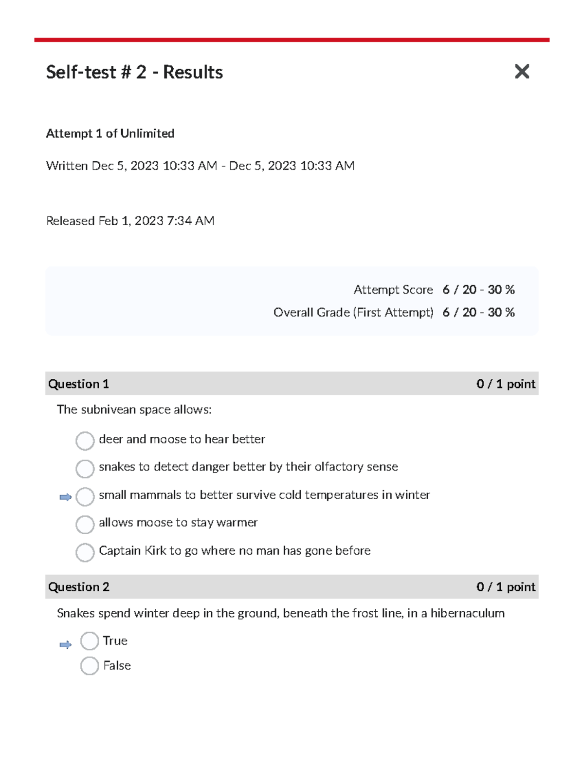 Self quiz lecture 5-8 - Practice Quiz answers - Self-test # 2 - Results ...