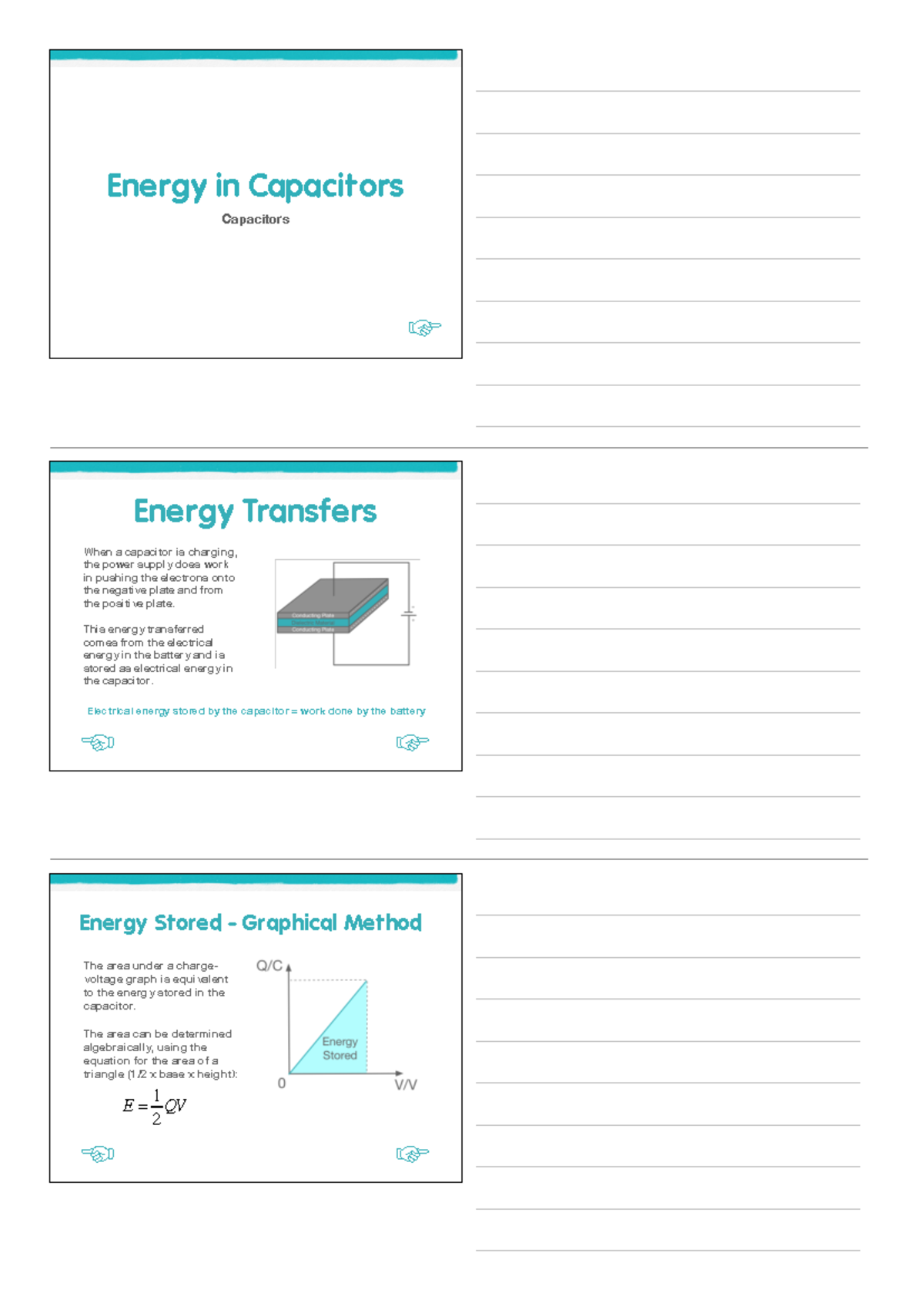 Energy in Capacitors - Printed Notes - Energy in Capacitors Capacitors ...