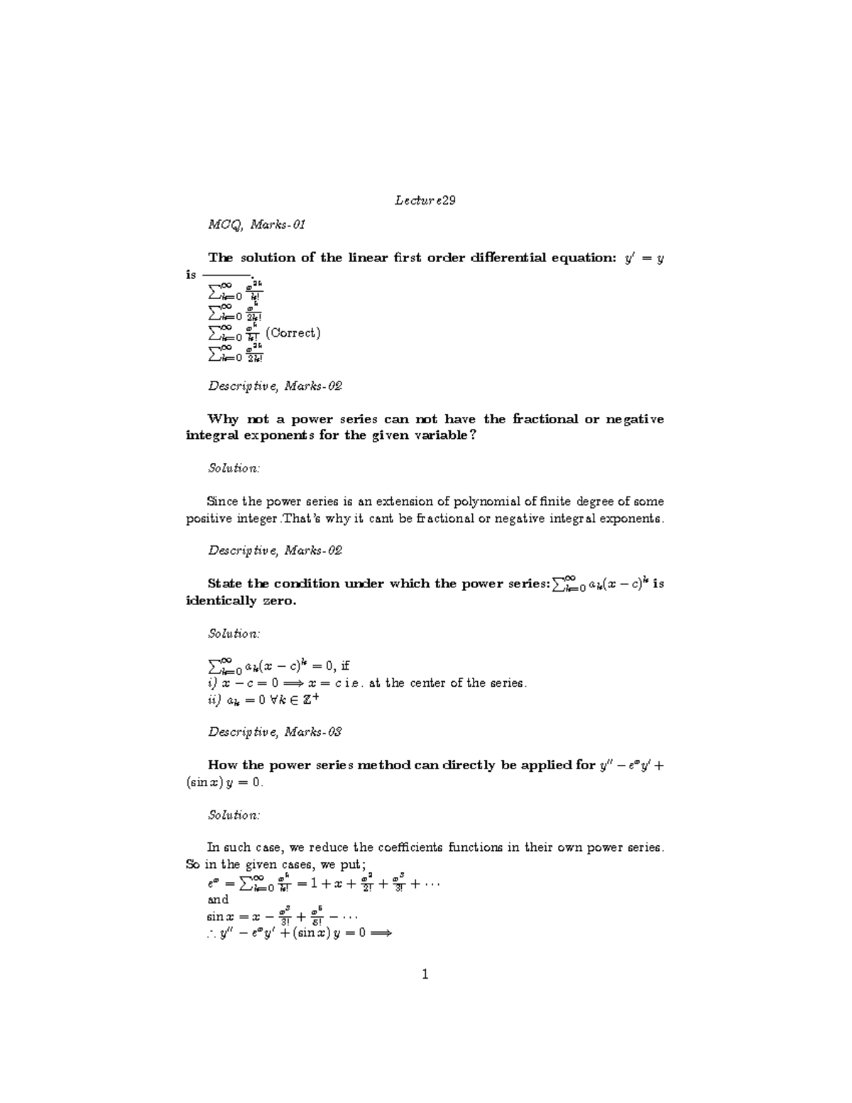 mth 401 Practice Questions (29) - Lecture 29 MCQ, Marks- The solution ...