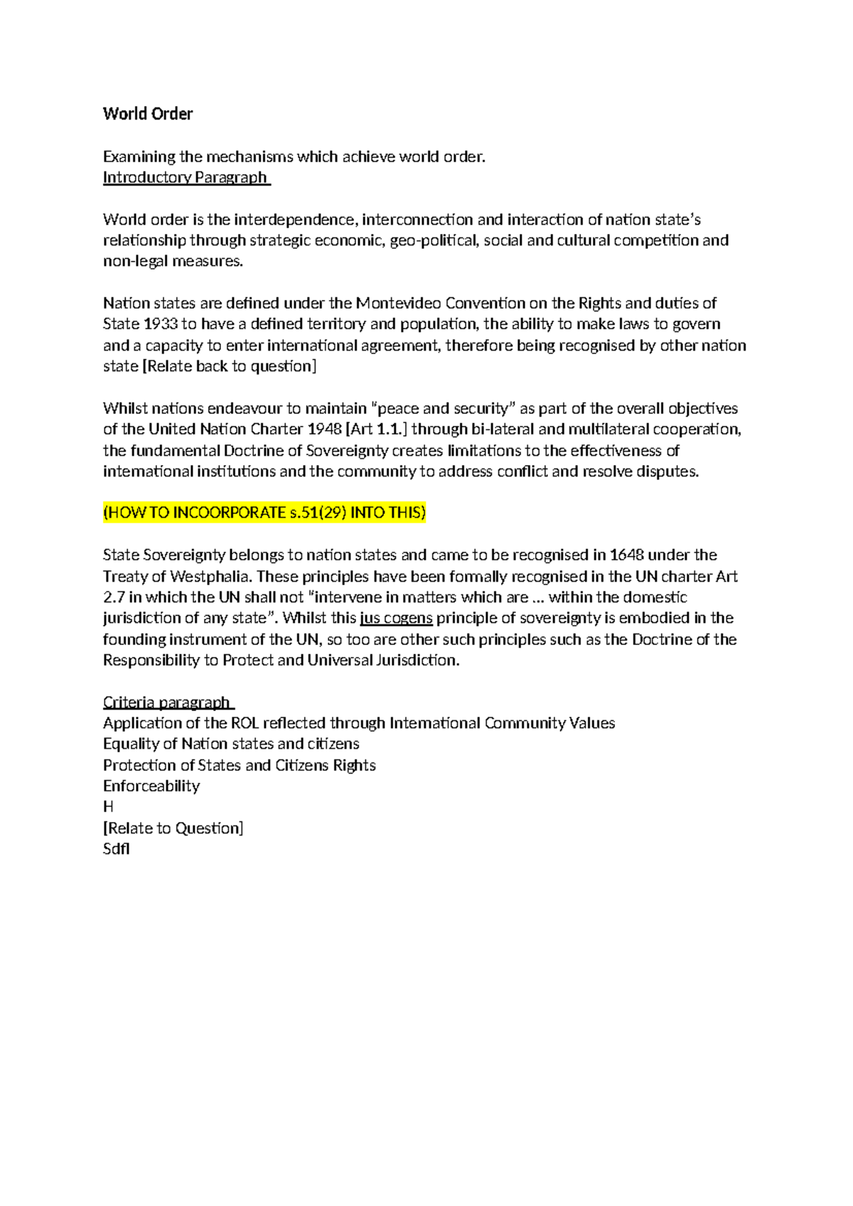 Legal Scaffold HSC FINAL - World Order Examining the mechanisms which ...