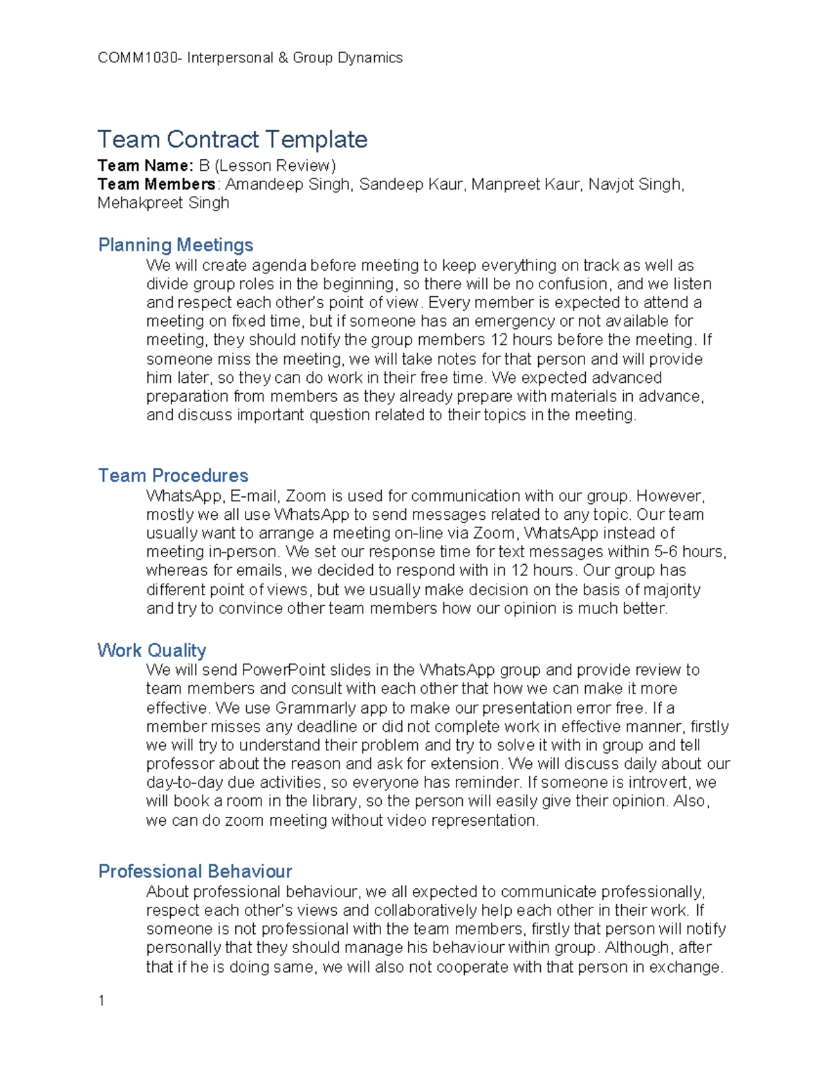 Team B contract - COMM1030- Interpersonal & Group Dynamics Team ...