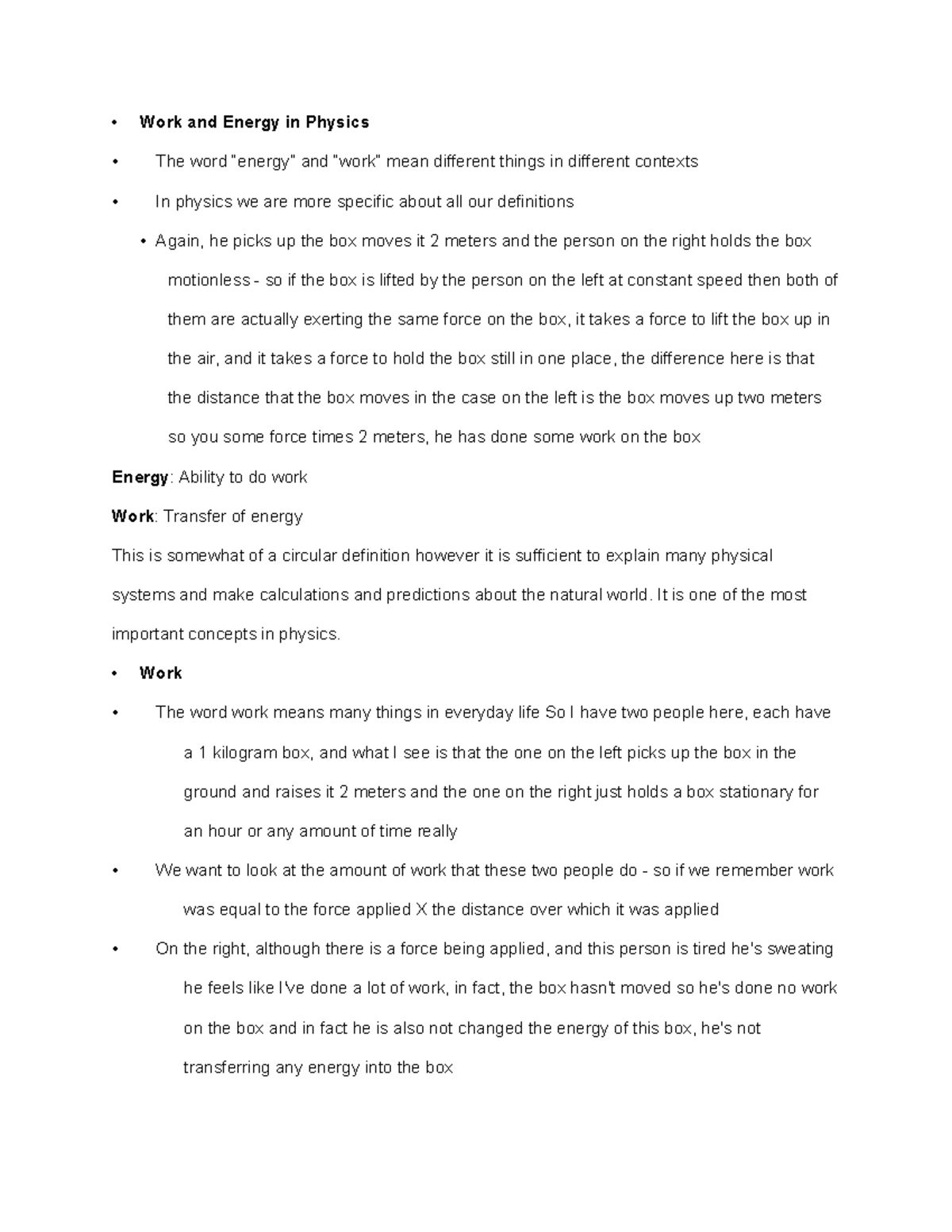 Physics notes chapter 4 - Work and Energy in Physics The word “energy ...