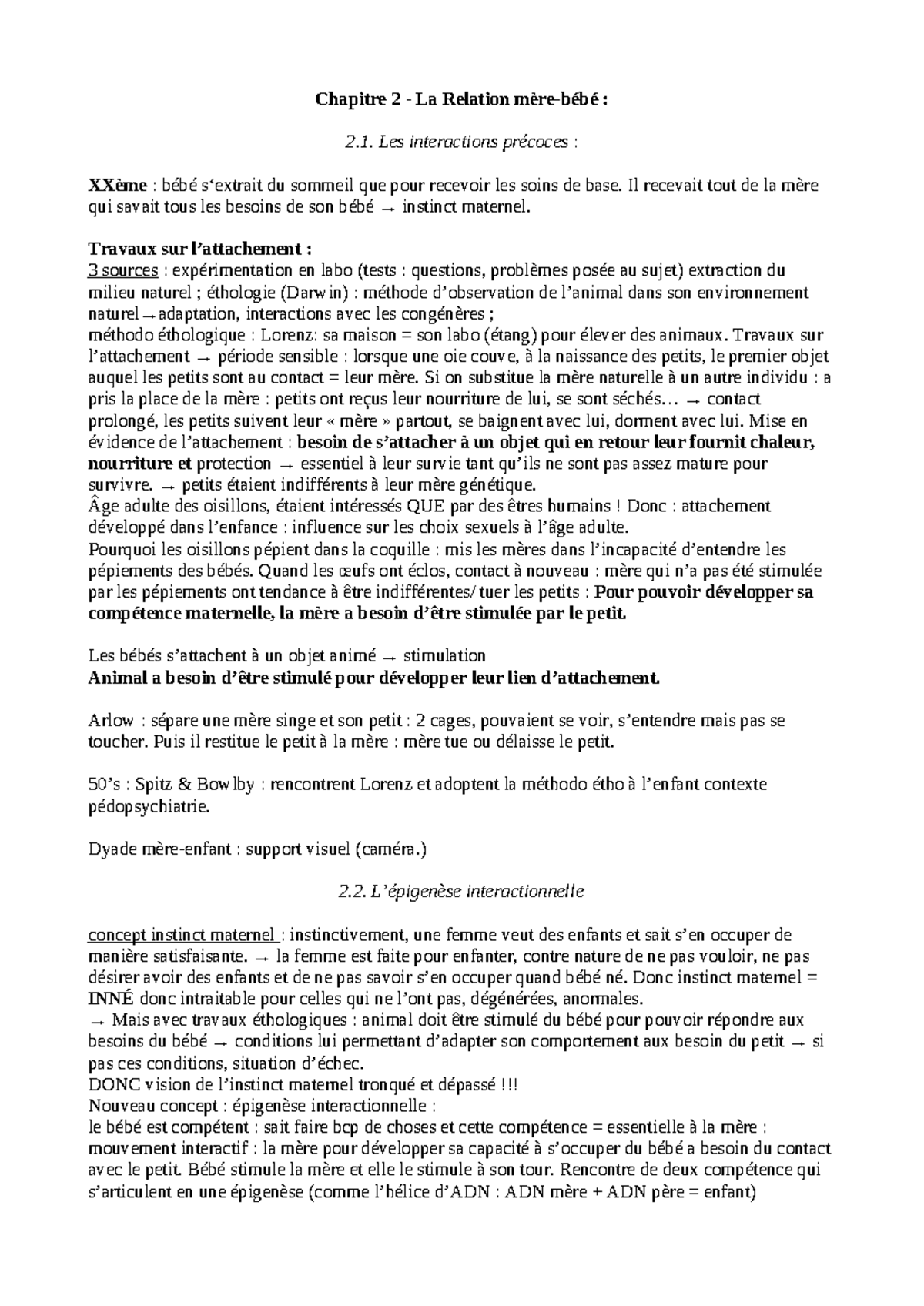 Chapitre 2 - La Relation mère bébé - Chapitre 2 - La Relation mère-bébé ...