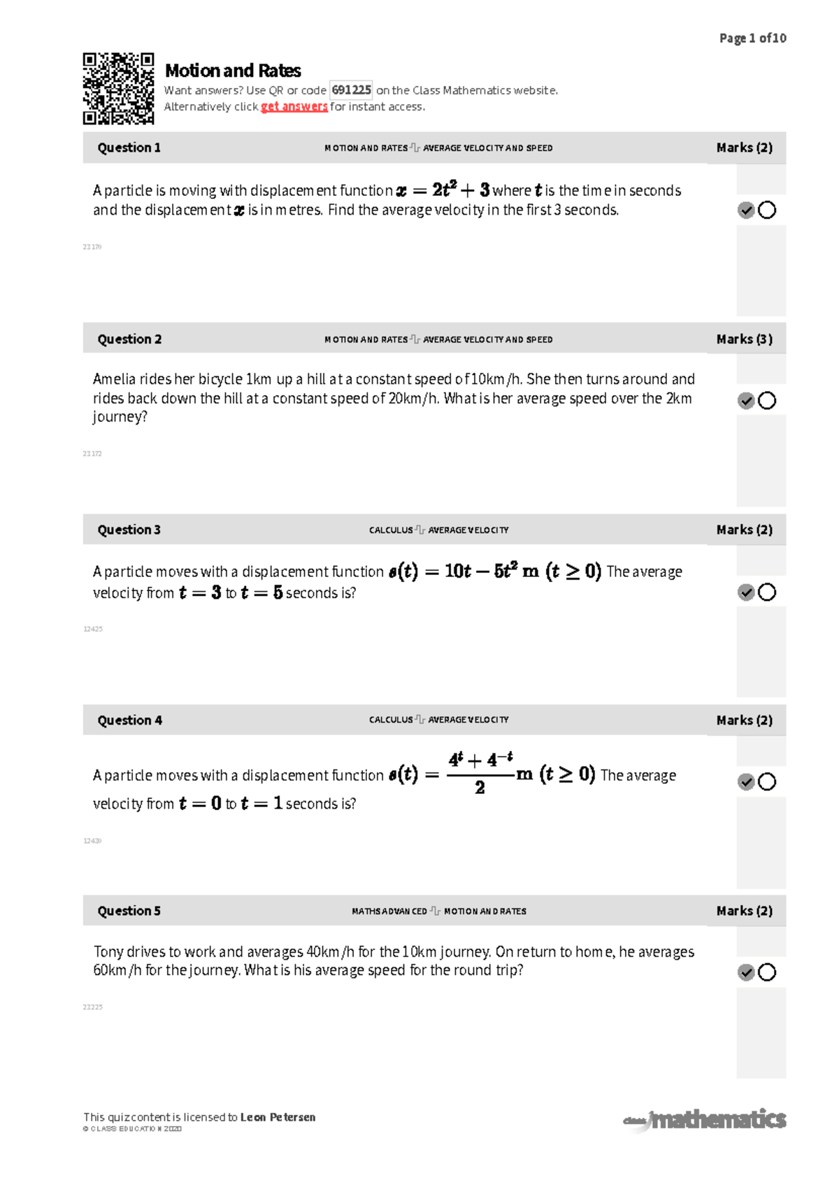 Motion and Rates - Worksheet - Motion and Rates Question 1 MOTION AND ...