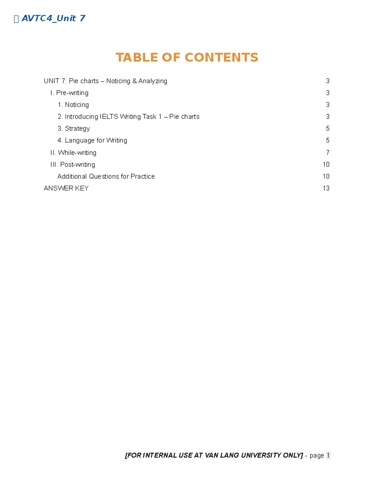 [222] AVTC4 -Unit 7- Pie-charts - K26 - students - TABLE OF CONTENTS ...