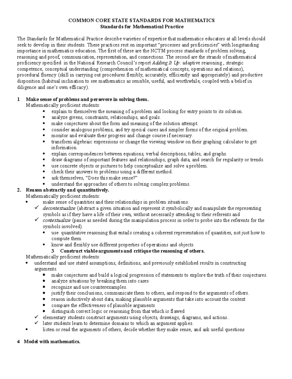 Math CCSS Bulleted List - COMMON CORE STATE STANDARDS FOR MATHEMATICS ...