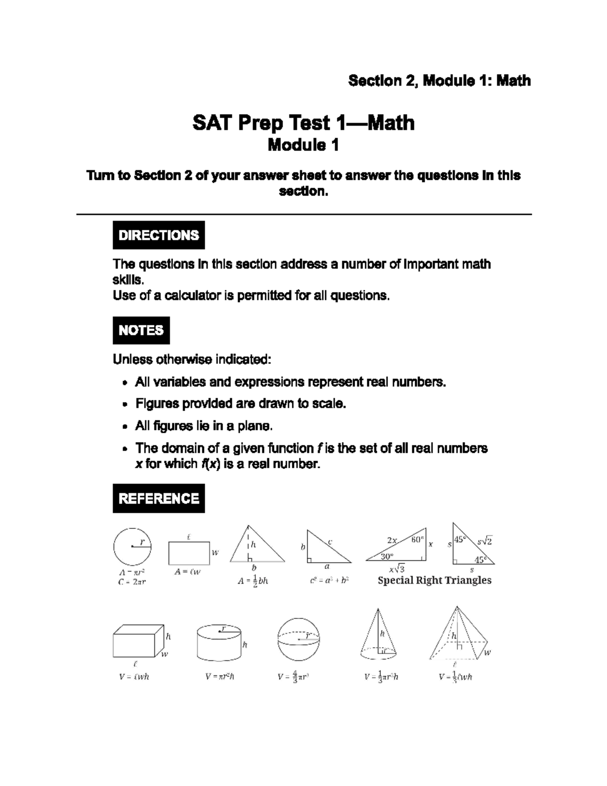 Final test - Materials - Section 2, Module 1: Math SAT Prep Test Module ...