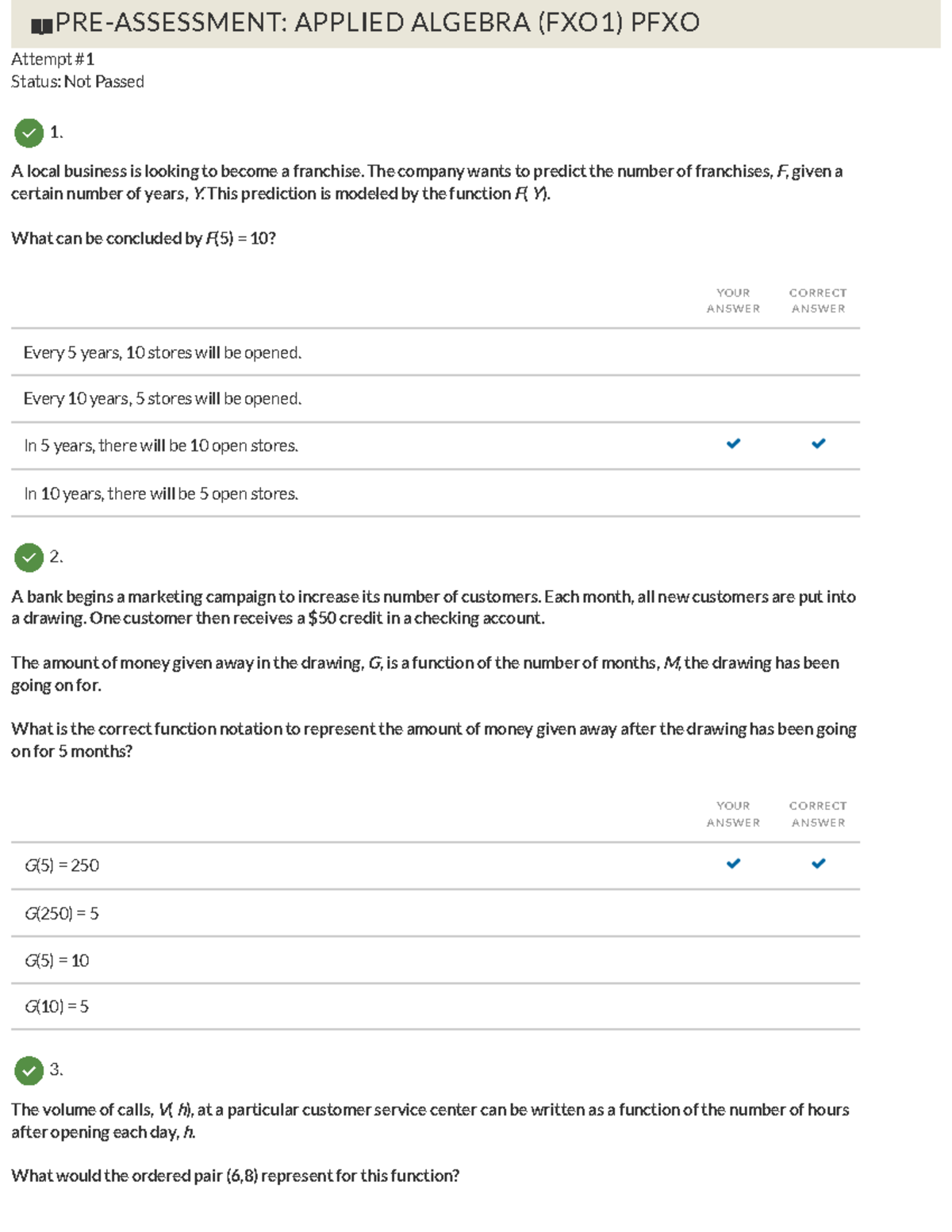 Practical assessment for applied algebra - PRE-ASSESSMENT: APPLIED ALGEBRA (FXO1) PFXO Attempt ...