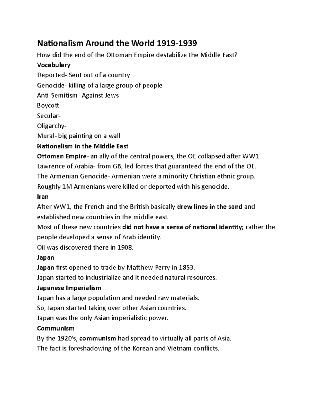 W.H Ch. 19 - W.H Ch. 19 - Nationalism Around the World 1919- How did ...