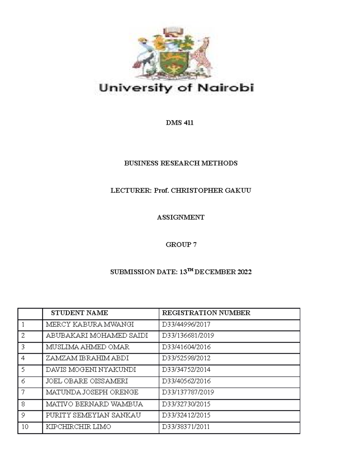 Assignment for BRM Group 7 - BUSINESS RESEARCH METHODS LECTURER: Prof ...