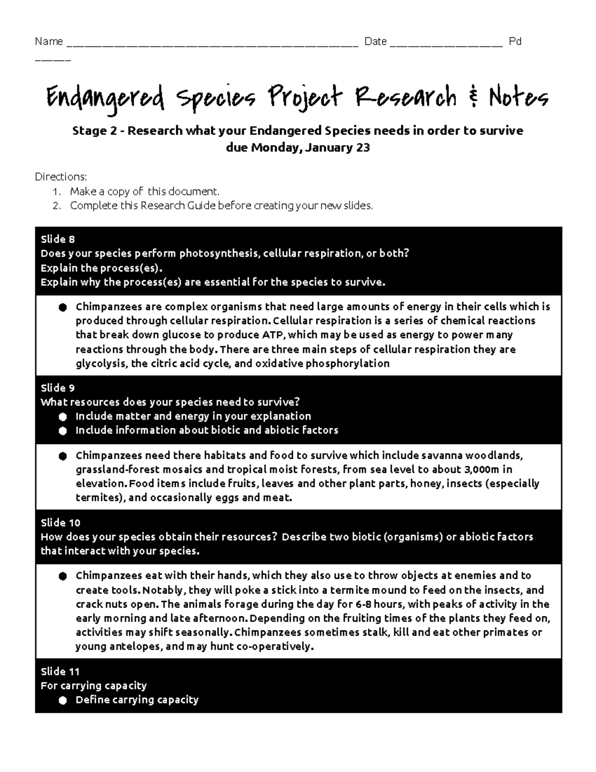 Copy of 2 Research Notes - Extinction Project - Stage 2 - Name - Studocu