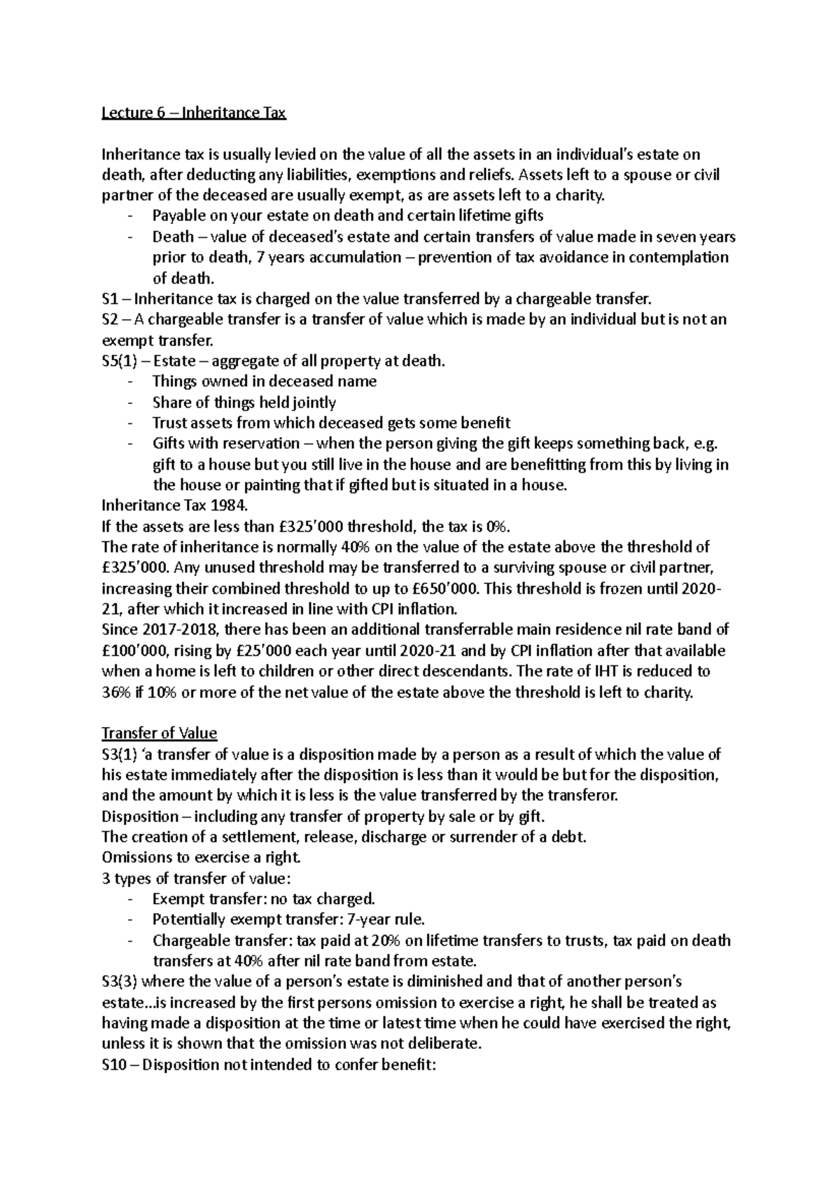 Lecture 6 - Inheritance Tax - Lecture 6 – Inheritance Tax Inheritance ...